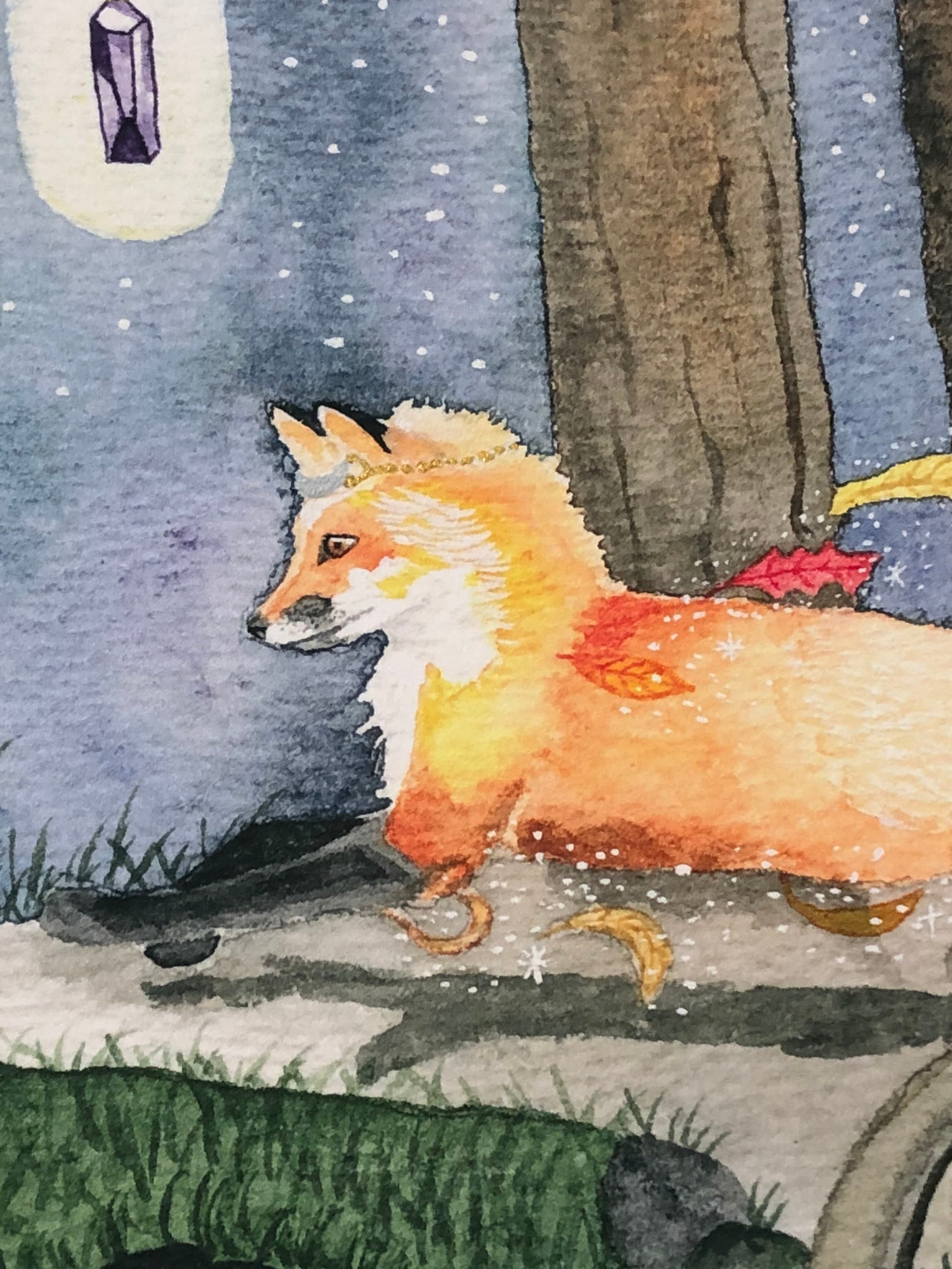 8x10 Fox Fantasy Art Print/forest Spirit Art/hand Painted Metallic Gold ...