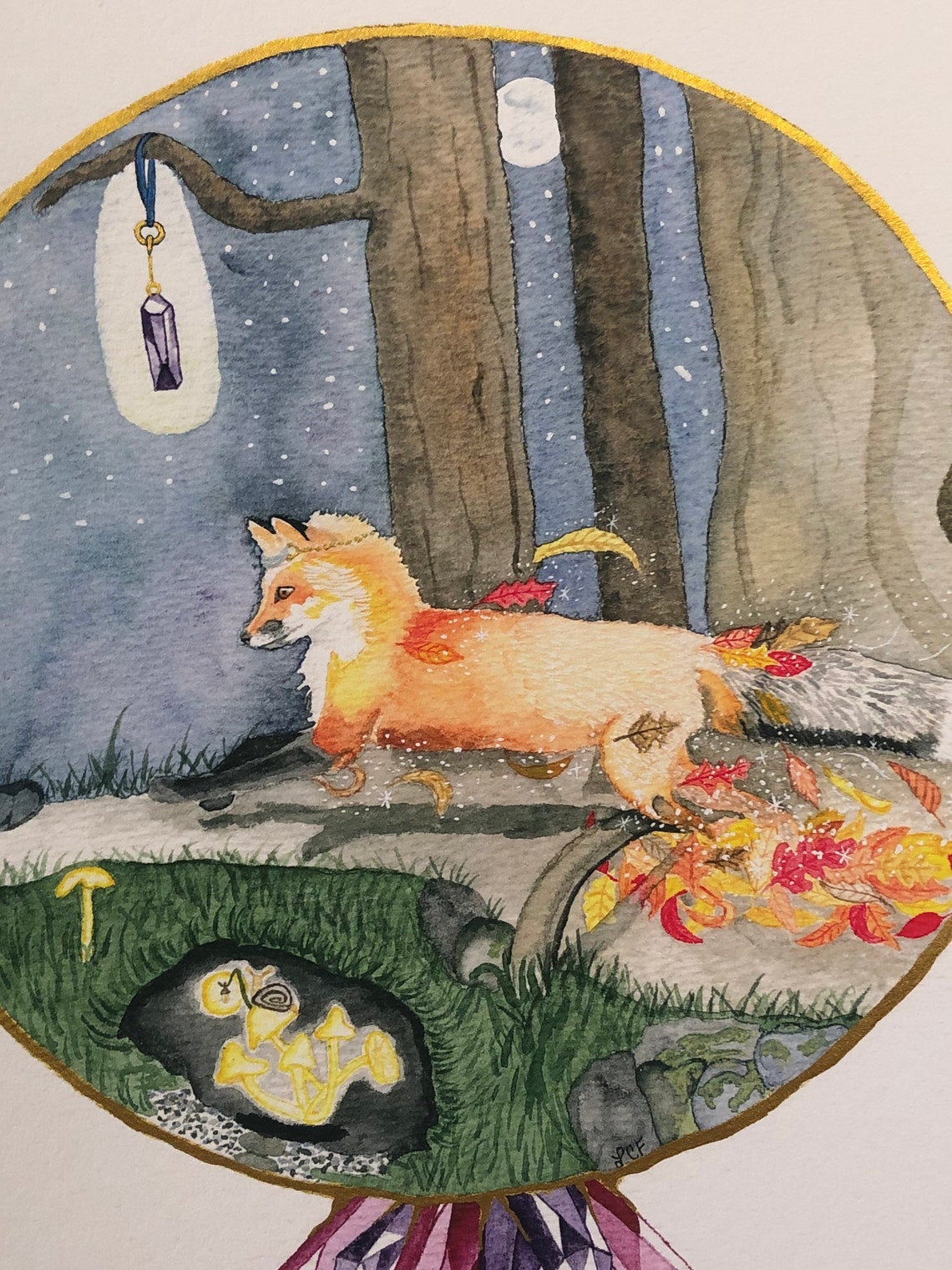 8x10 Fox Fantasy Art Print/forest Spirit Art/hand Painted Metallic Gold ...