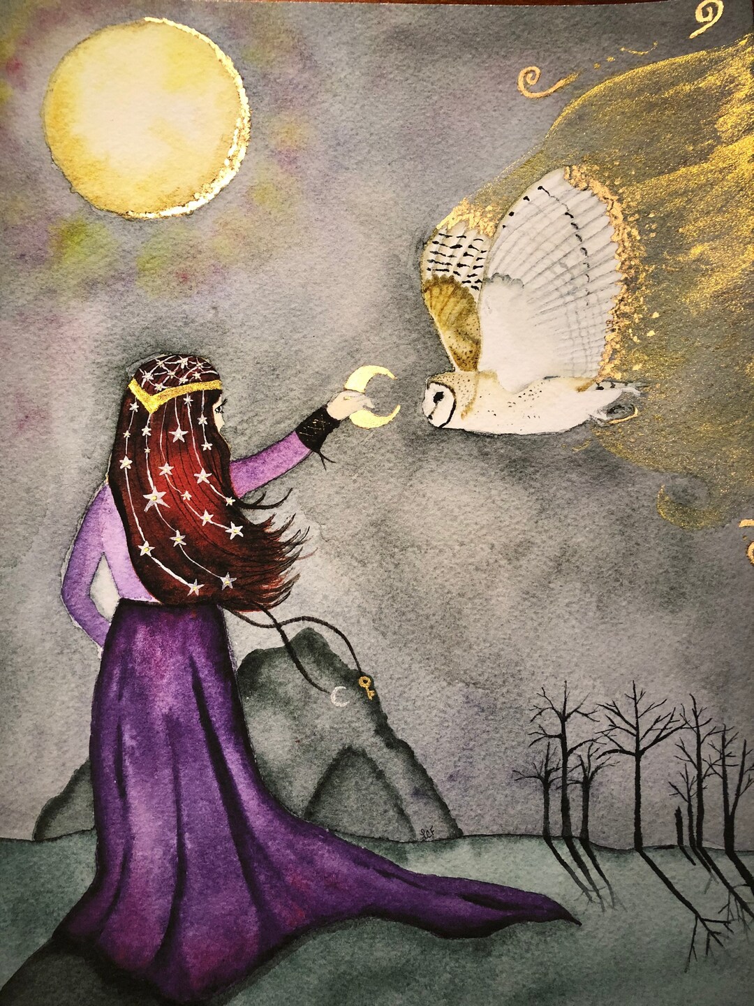 Princess and an Owl/barn Owl in Flight/faerie Magic Print/fantasy ...