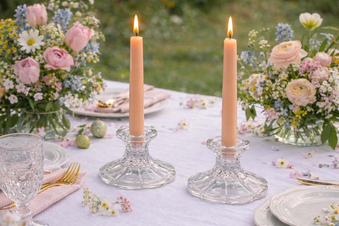 Vintage Crystal Candle Holders Pair - Spring Table Decor - Etsy