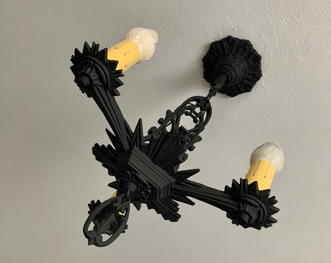 Antique Hanging Ceiling Light With Upright Bulbs, 1907 Heavy Cast Iron ...