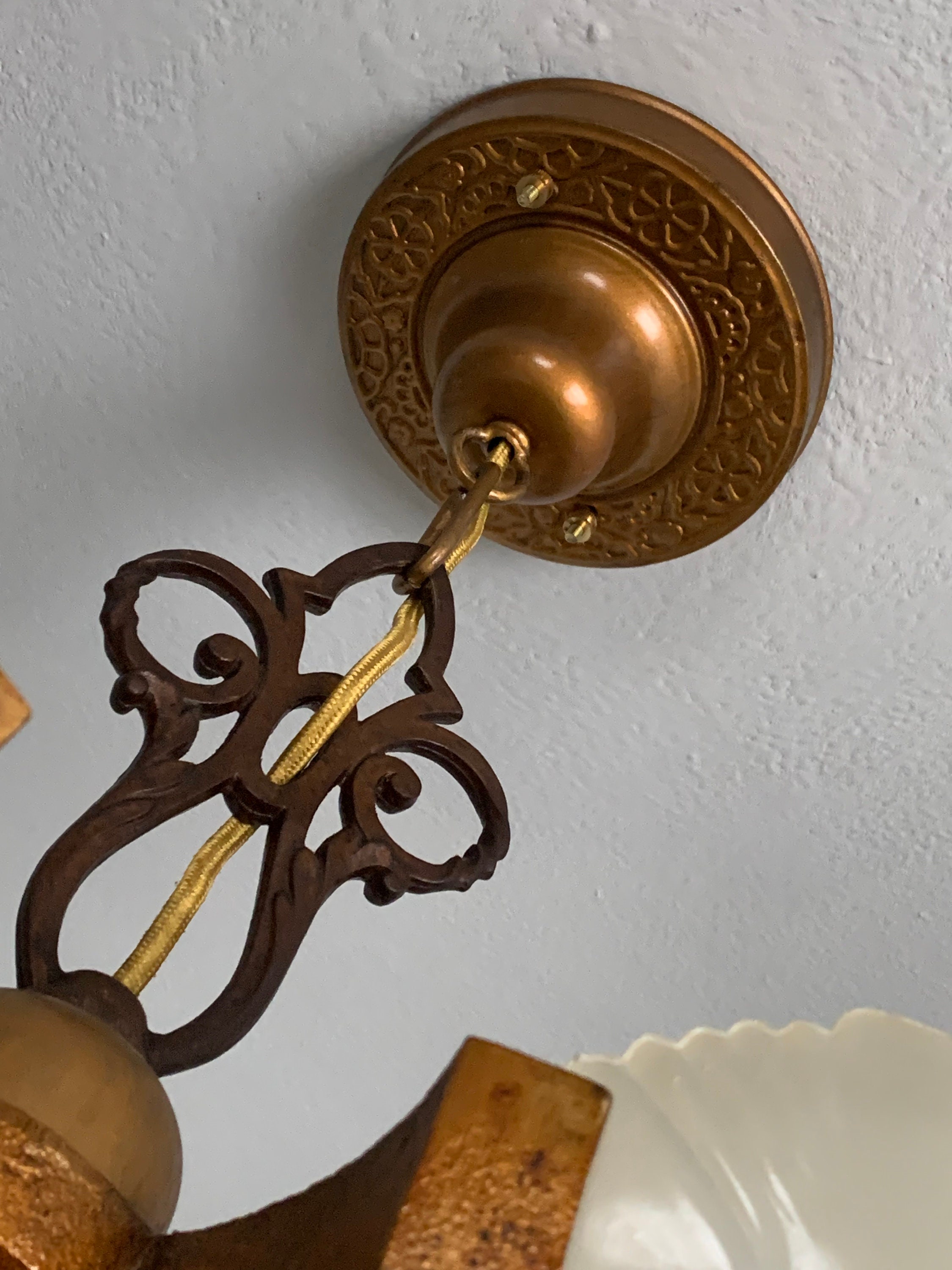 Batwing Slip Shade Hanging Chandelier, 1910's 3 Light Ceiling Fixture ...