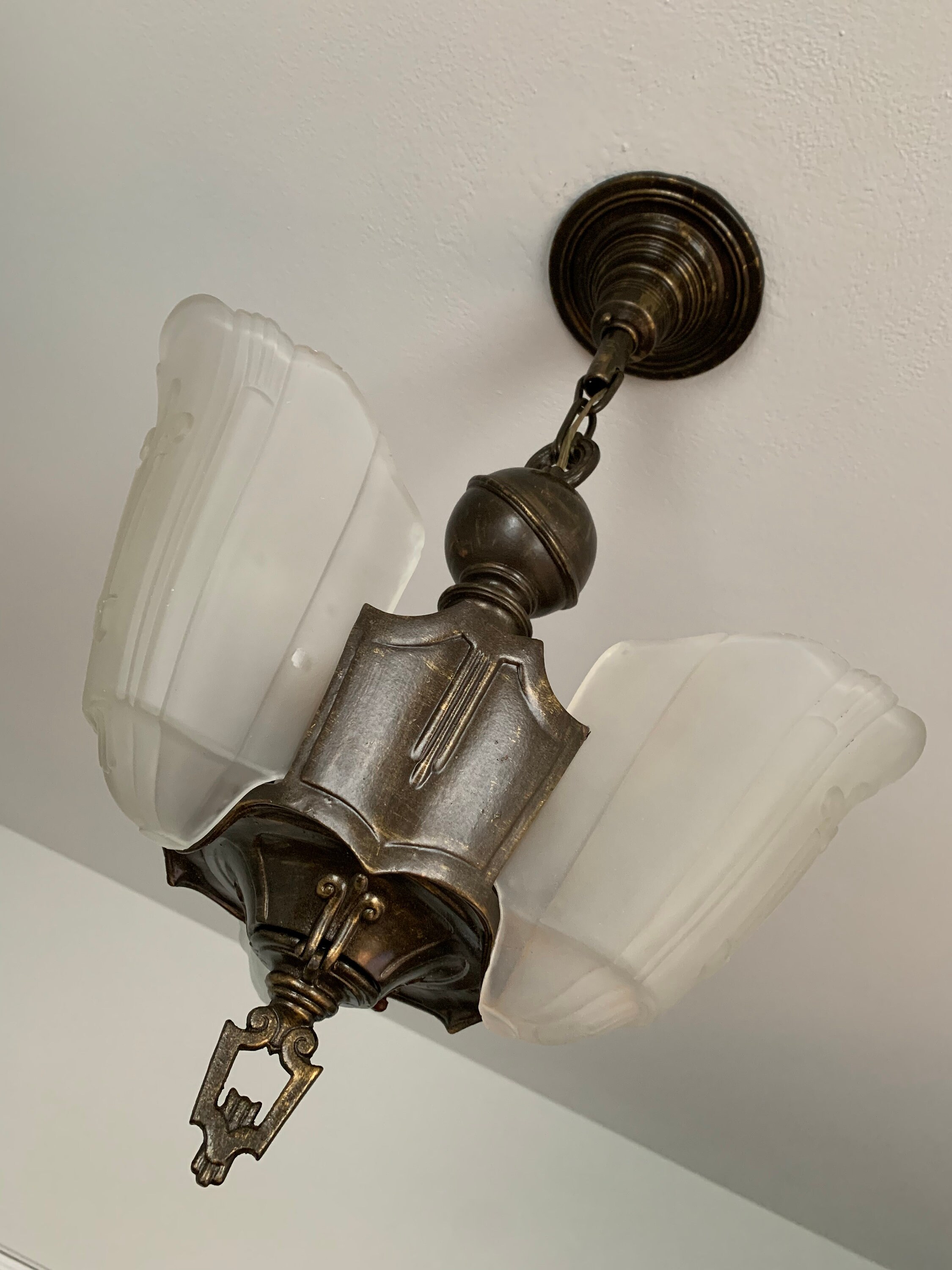 1905/07 Hanging Slip Shade Ceiling Fixture, Cast Aluminum with ...