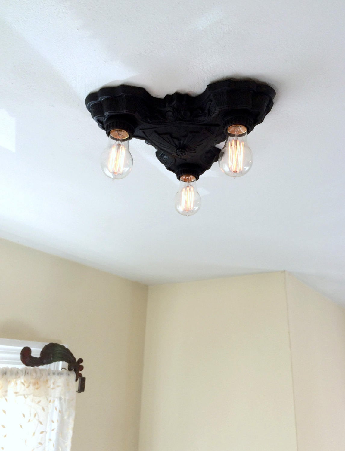 Flush Mount Cast Iron Ceiling Light, 1920's Art Deco, Charcoal Black ...
