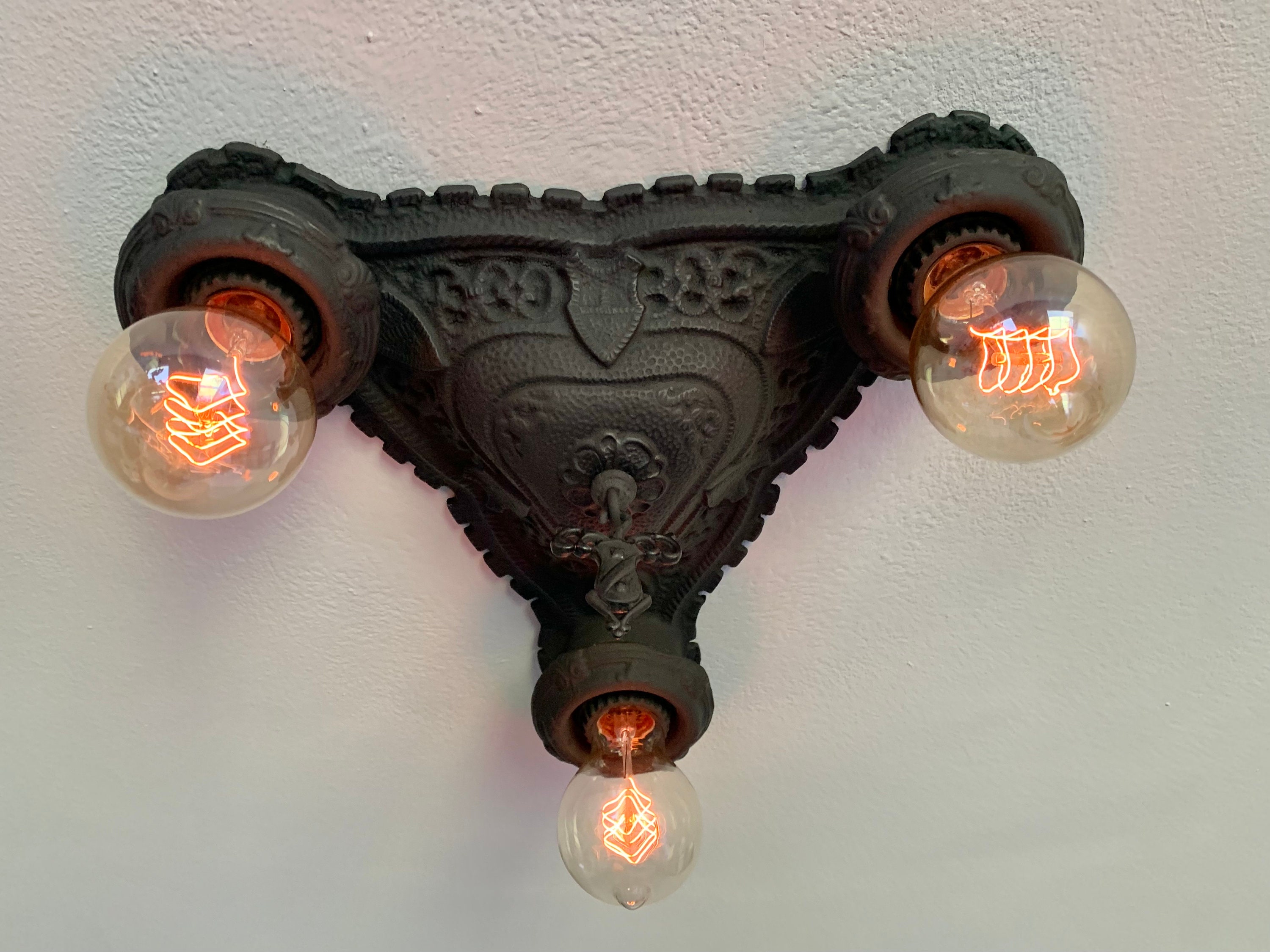 Flush Mount Heavy Cast Iron Ceiling Light, 1920's Art Deco, Spanish ...