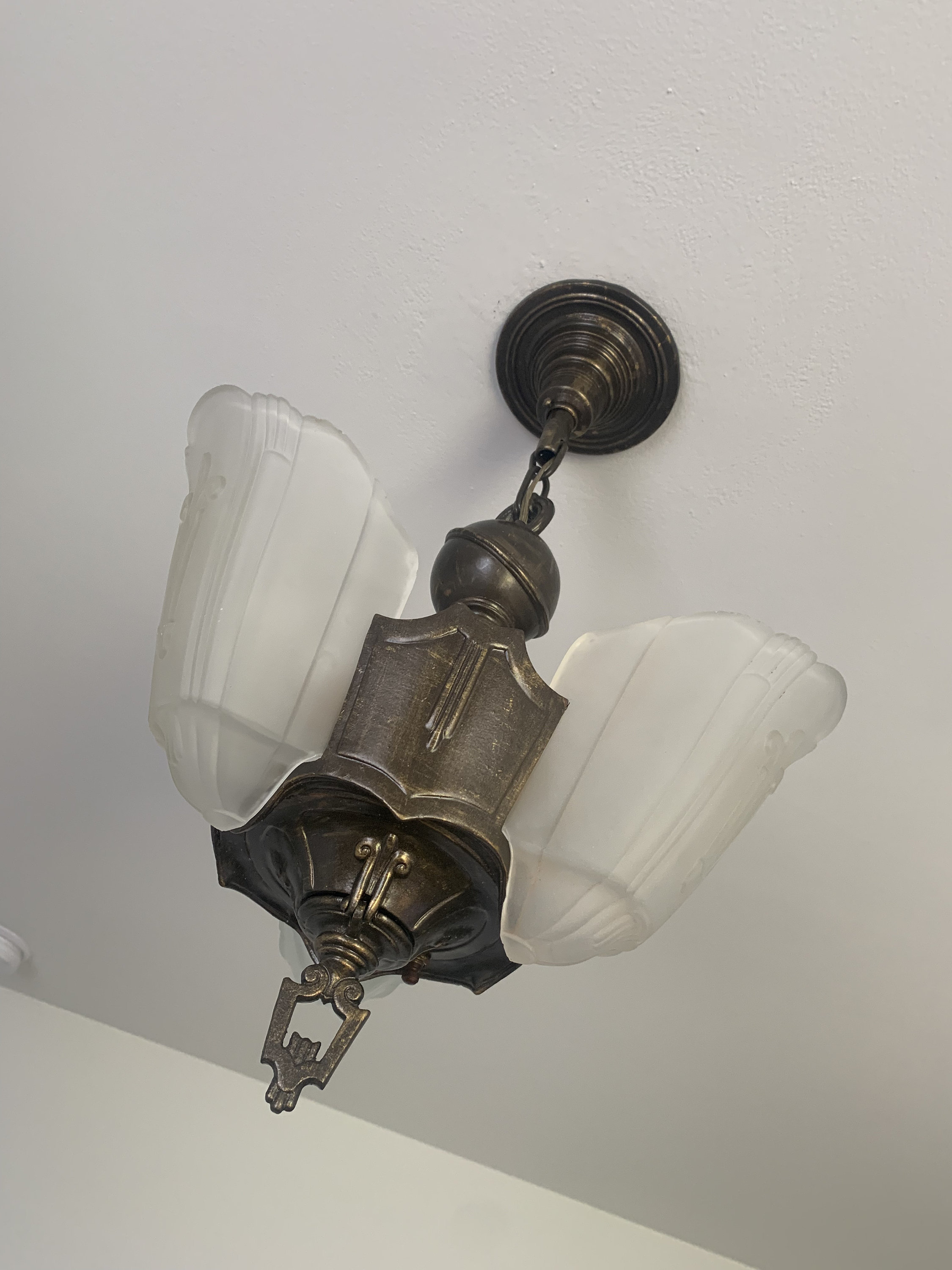 1905/07 Hanging Slip Shade Ceiling Fixture, Cast Aluminum with ...