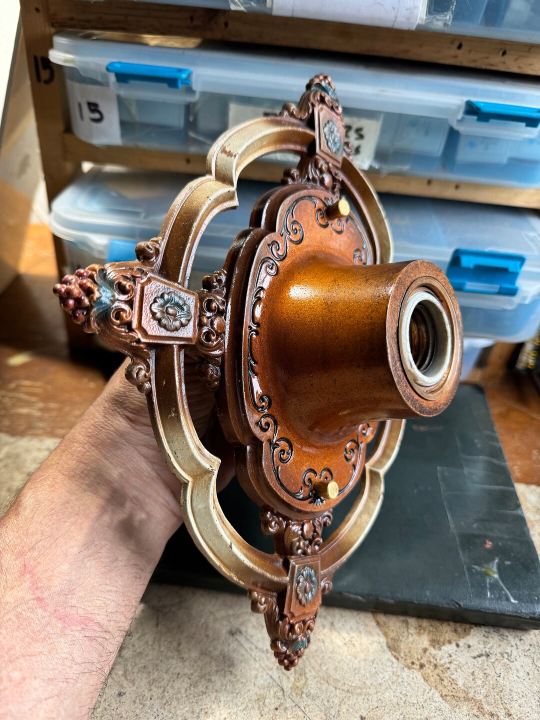 Antique Single Bulb Flush Mount Ceiling Light Fixture, 1910's Riddle ...