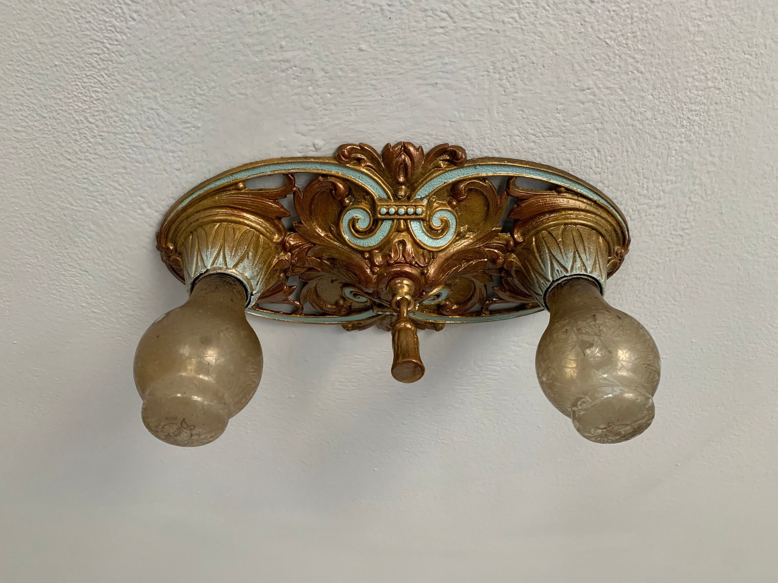 Antique Art Deco Flush Mount Ceiling Light Fixture, 1910's Merkel ...