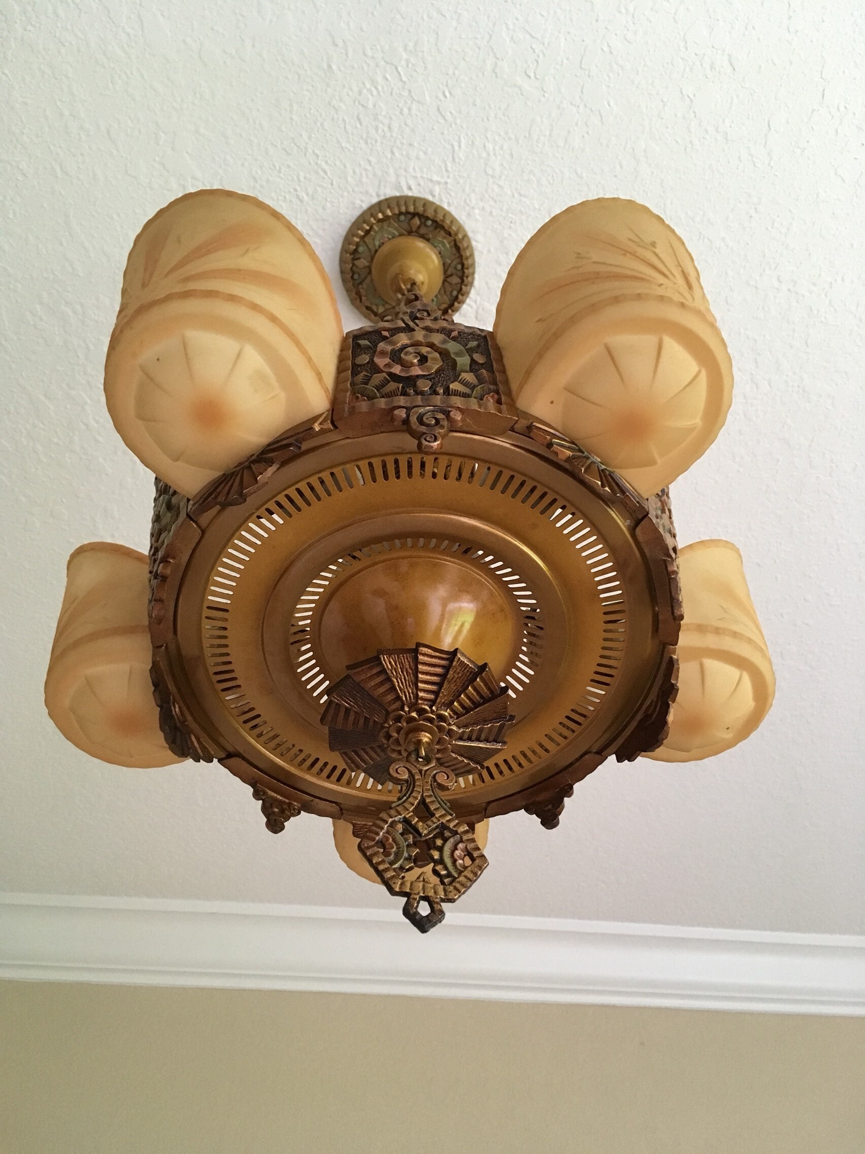 Antique Lighting Slip Shade Chandelier Ceiling Fixture, Art Nouveau ...