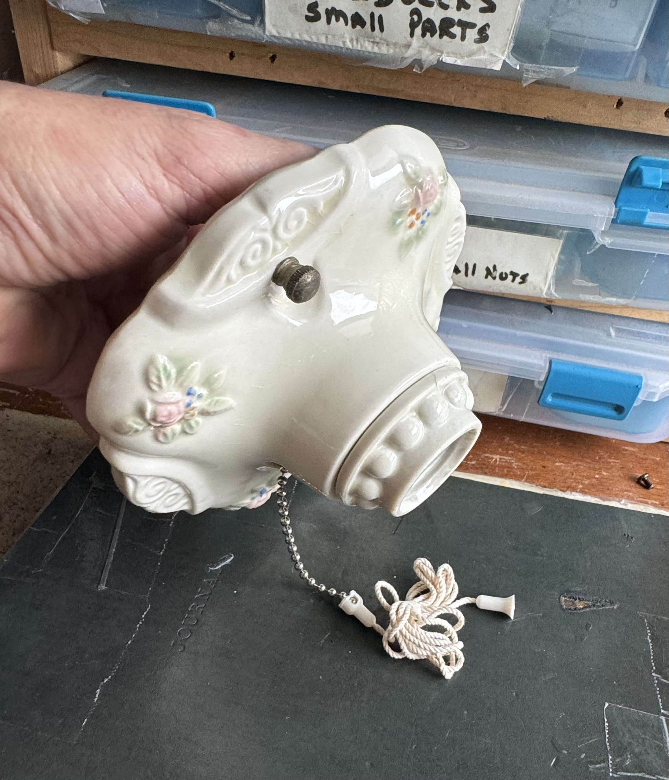 Antique Flush Mount Ceiling Light Fixture, 1920's Porcelain Single Bulb ...