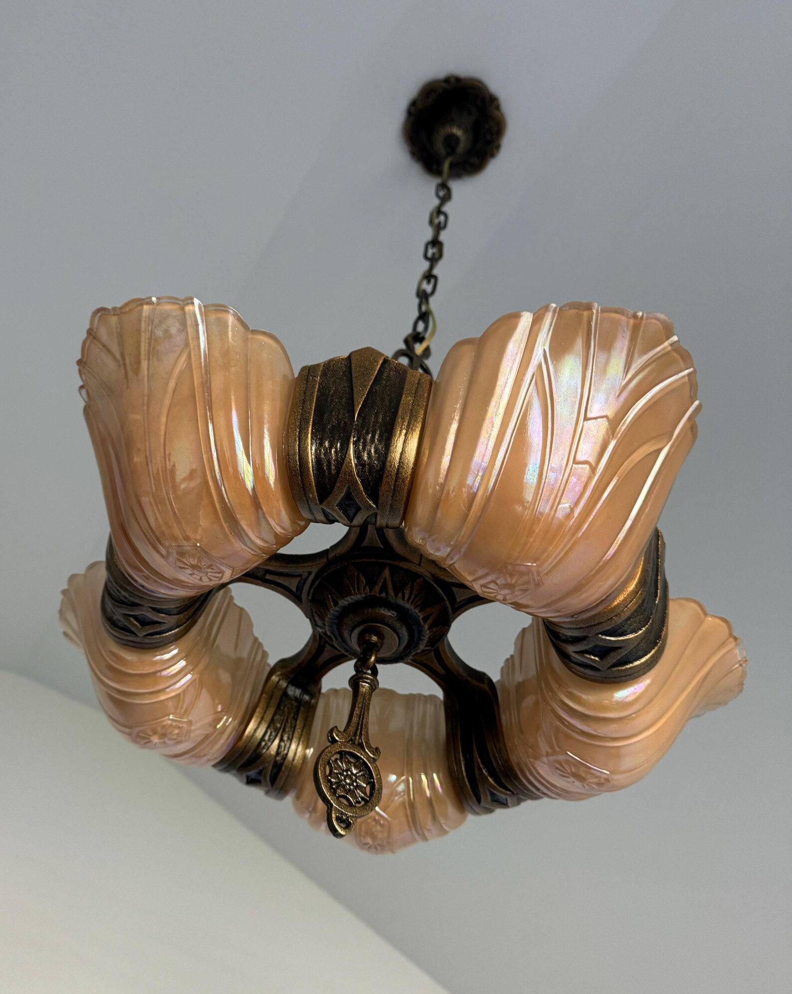 Antique Hanging Slip Shade Ceiling Fixture, 1910's Original Bronze ...