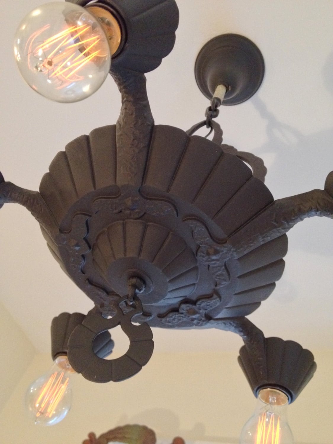 Antique Deco 5 Light Hanging Ceiling Fixture, Cast Iron, 1920's ...