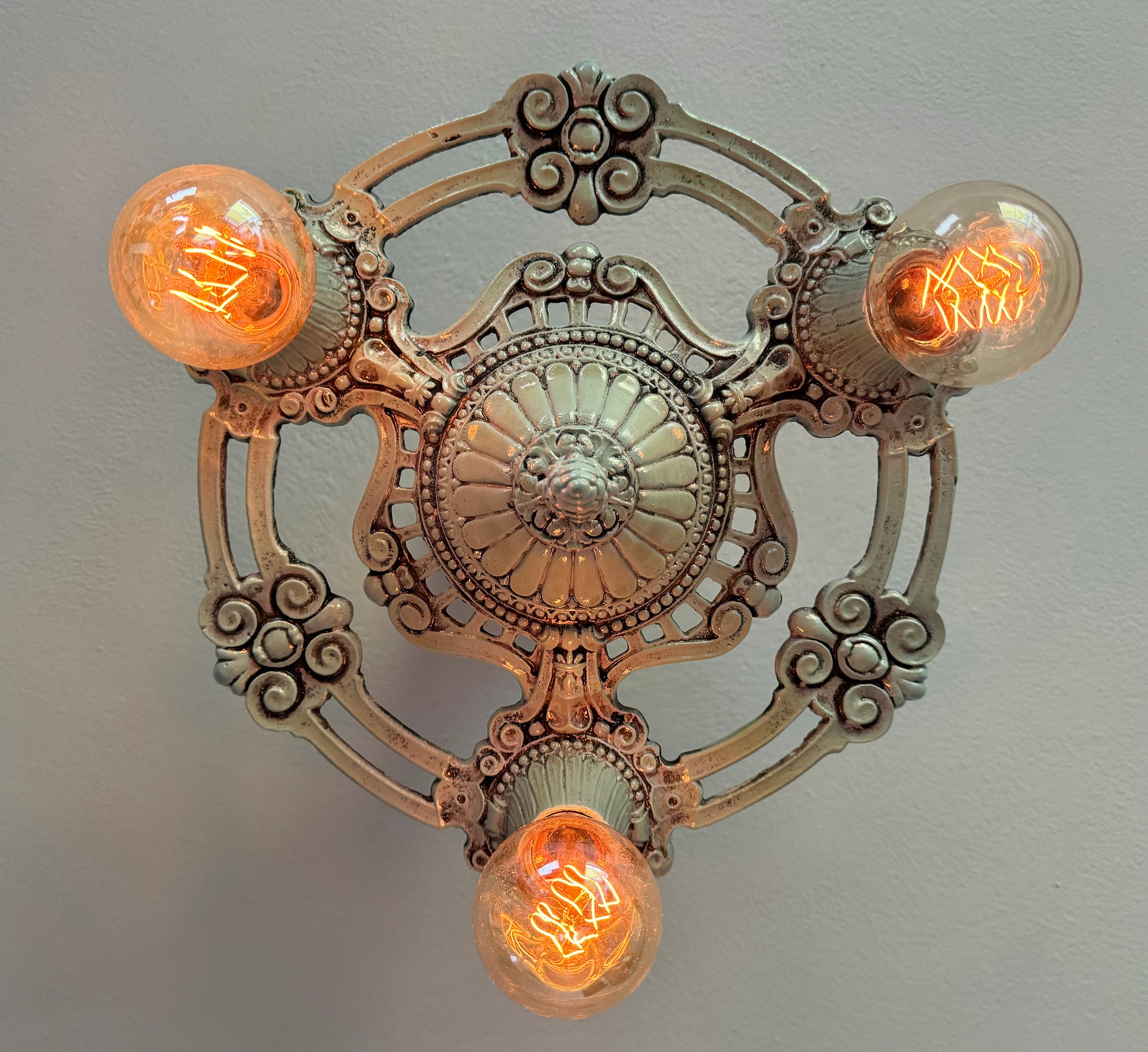 Semi-Flush Mount Ceiling Light, 1910's Cast Metal, Refinished Robin Egg ...