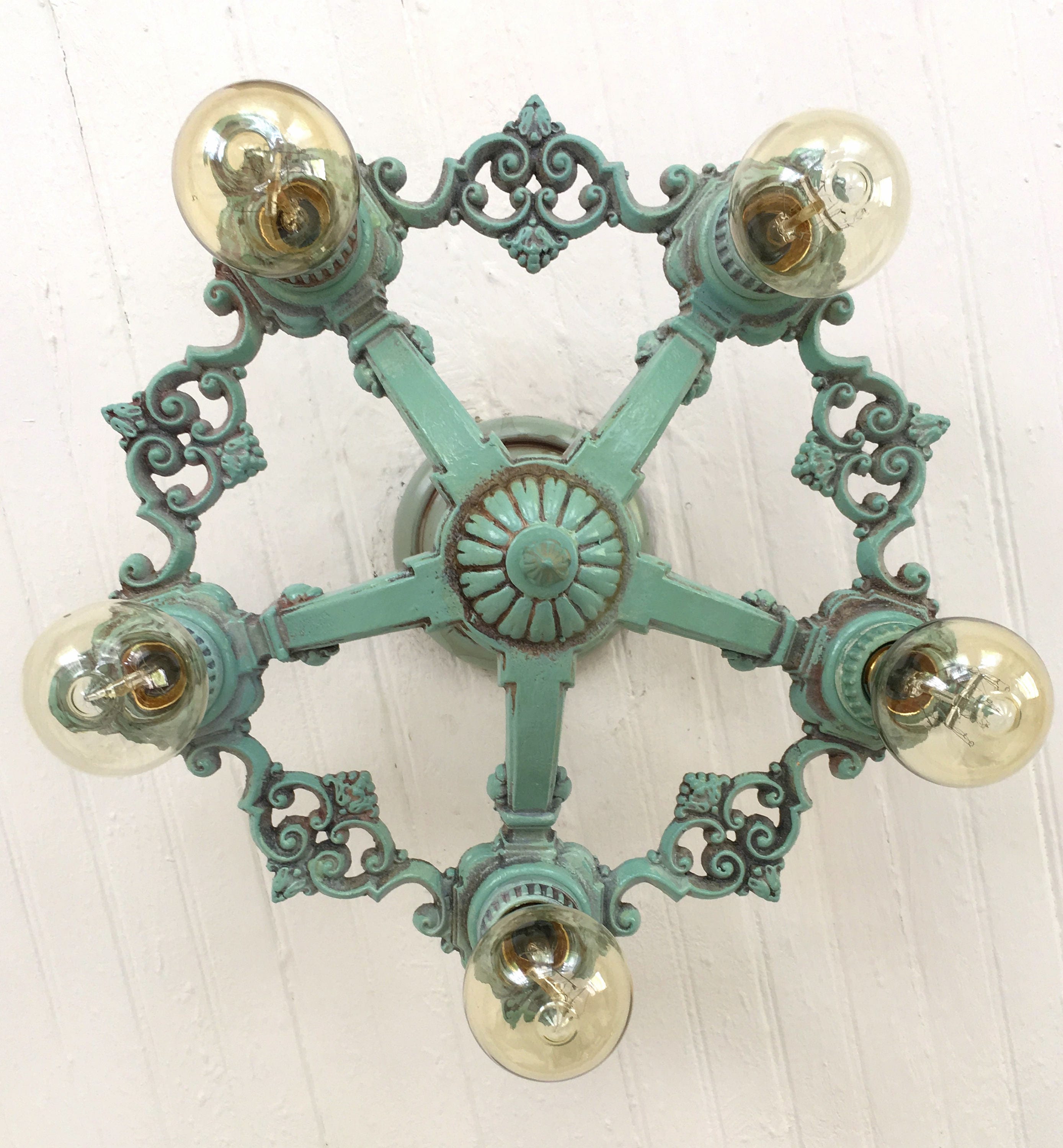 Farmhouse Semi Flush Mount (Or Hanging) Light Fixture, 1920's Riddle ...
