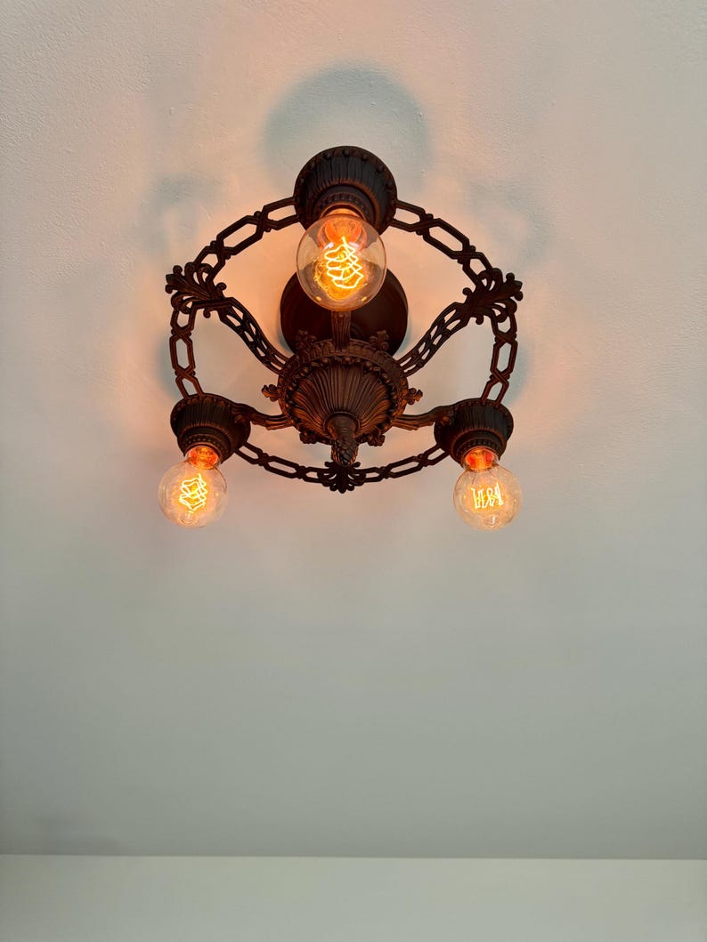 1910's Semi-flushmount Ceiling Fixture, Antique Lighting, 3 Bulb ...