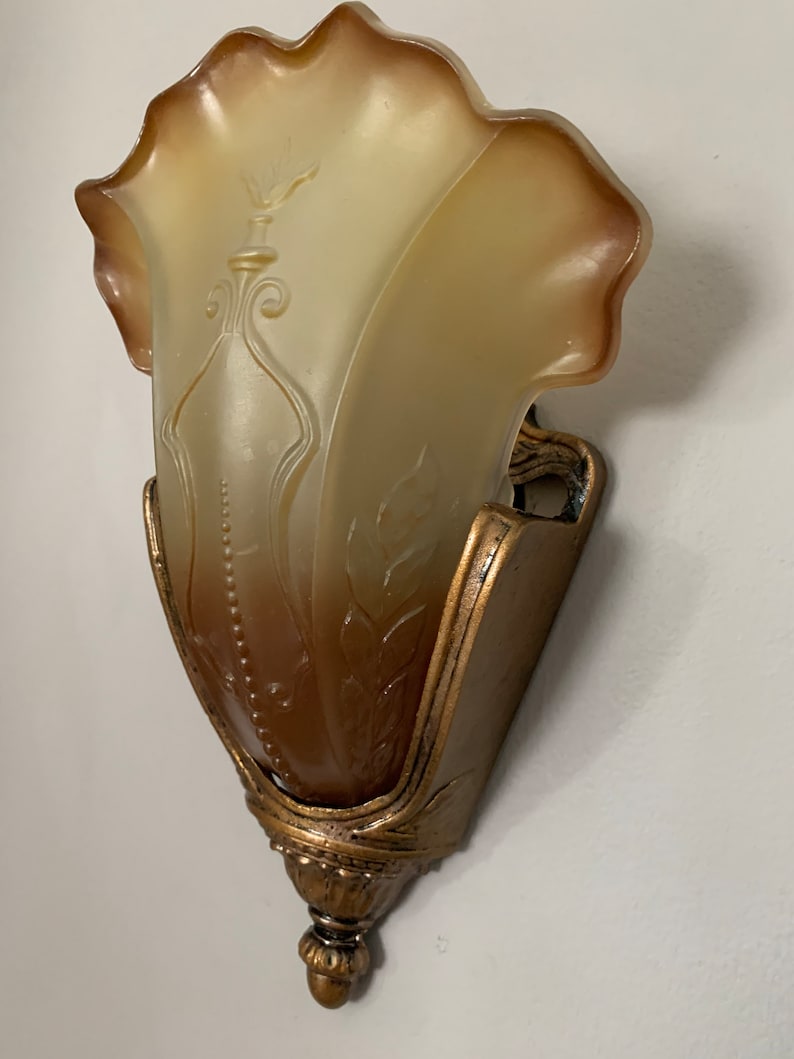 Slip Shade Wall Sconce With Two-tone Glass Shades, 1910's, Restored ...