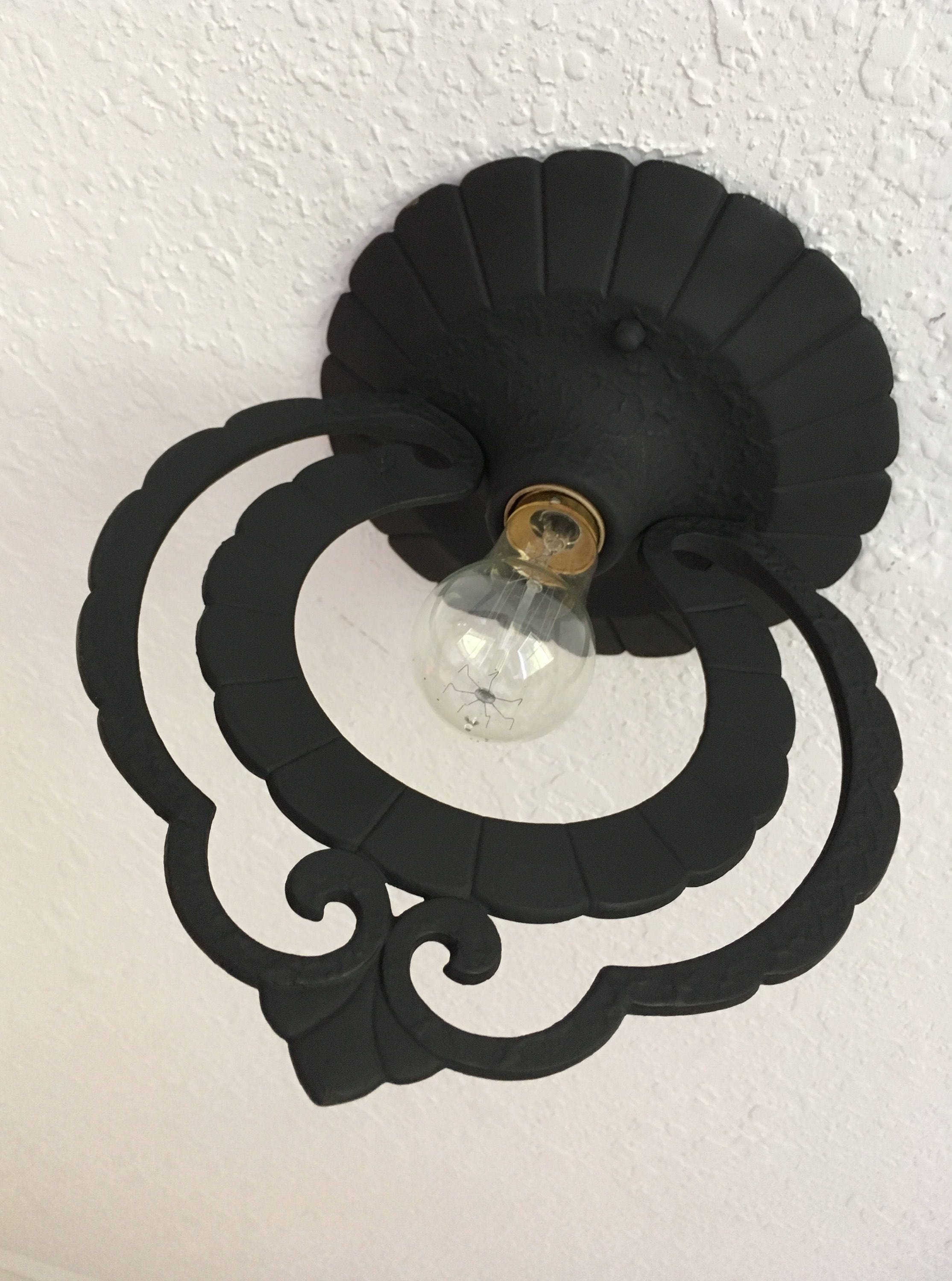 RESERVED: Art Deco Farmhouse Flush Mount Ceiling Fixture, Cast Iron ...