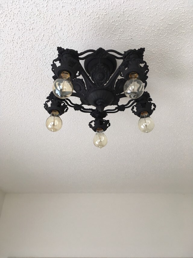 Antique 1914 Five Bulb Semi Flush Light Fixture, Heavy Cast Iron ...