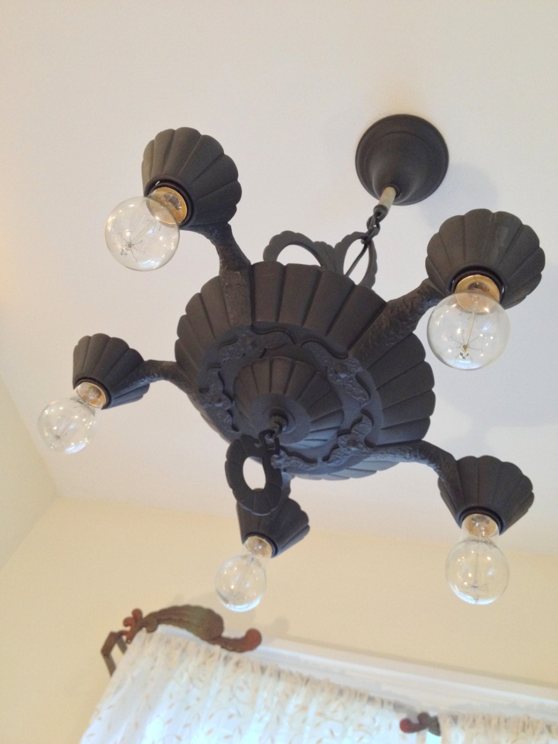 Antique Deco 5 Light Hanging Ceiling Fixture, Cast Iron, 1920's ...