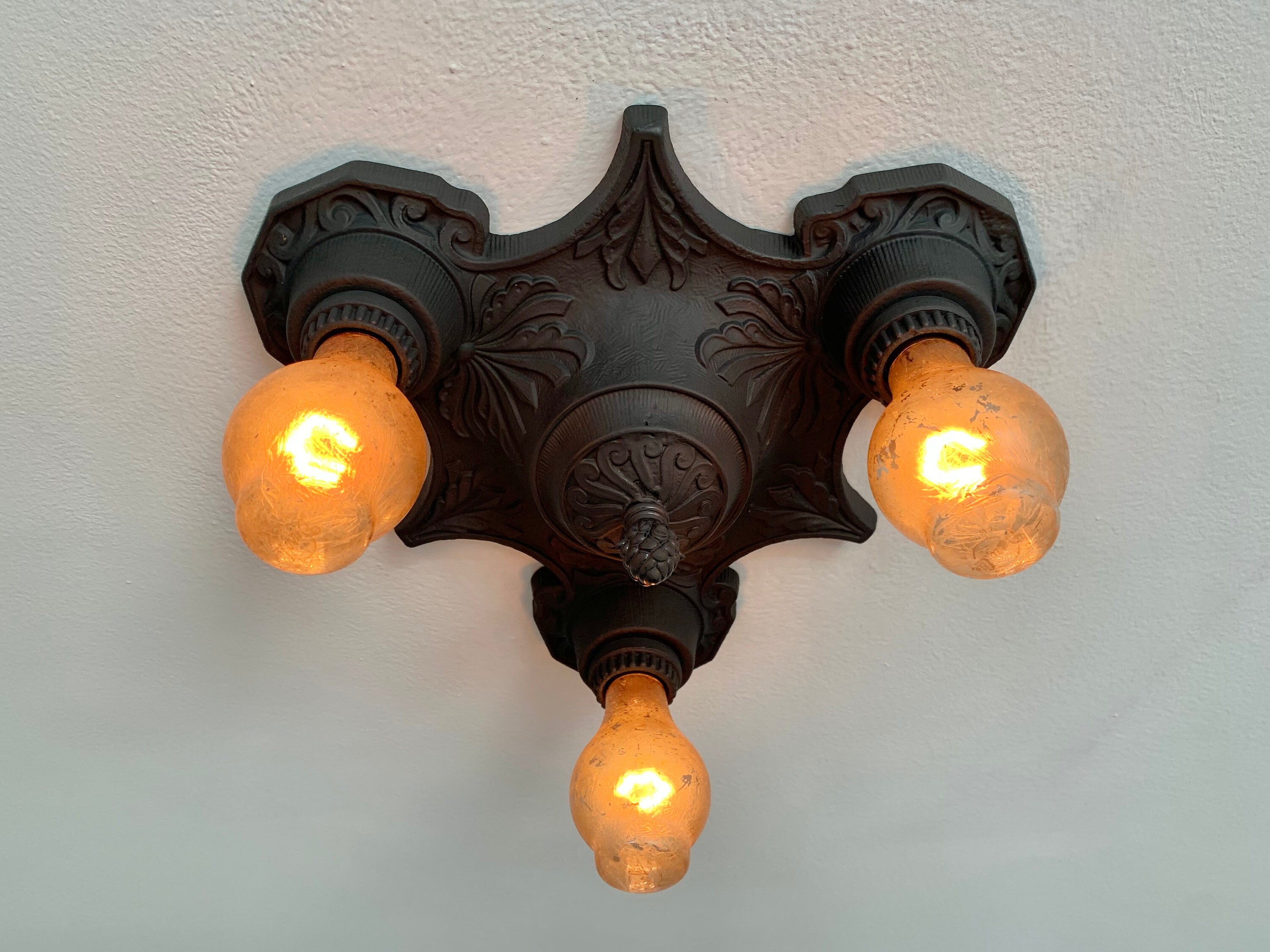 Flush Mount Ceiling Light Fixture, Rewired and Refinished in Charcoal ...