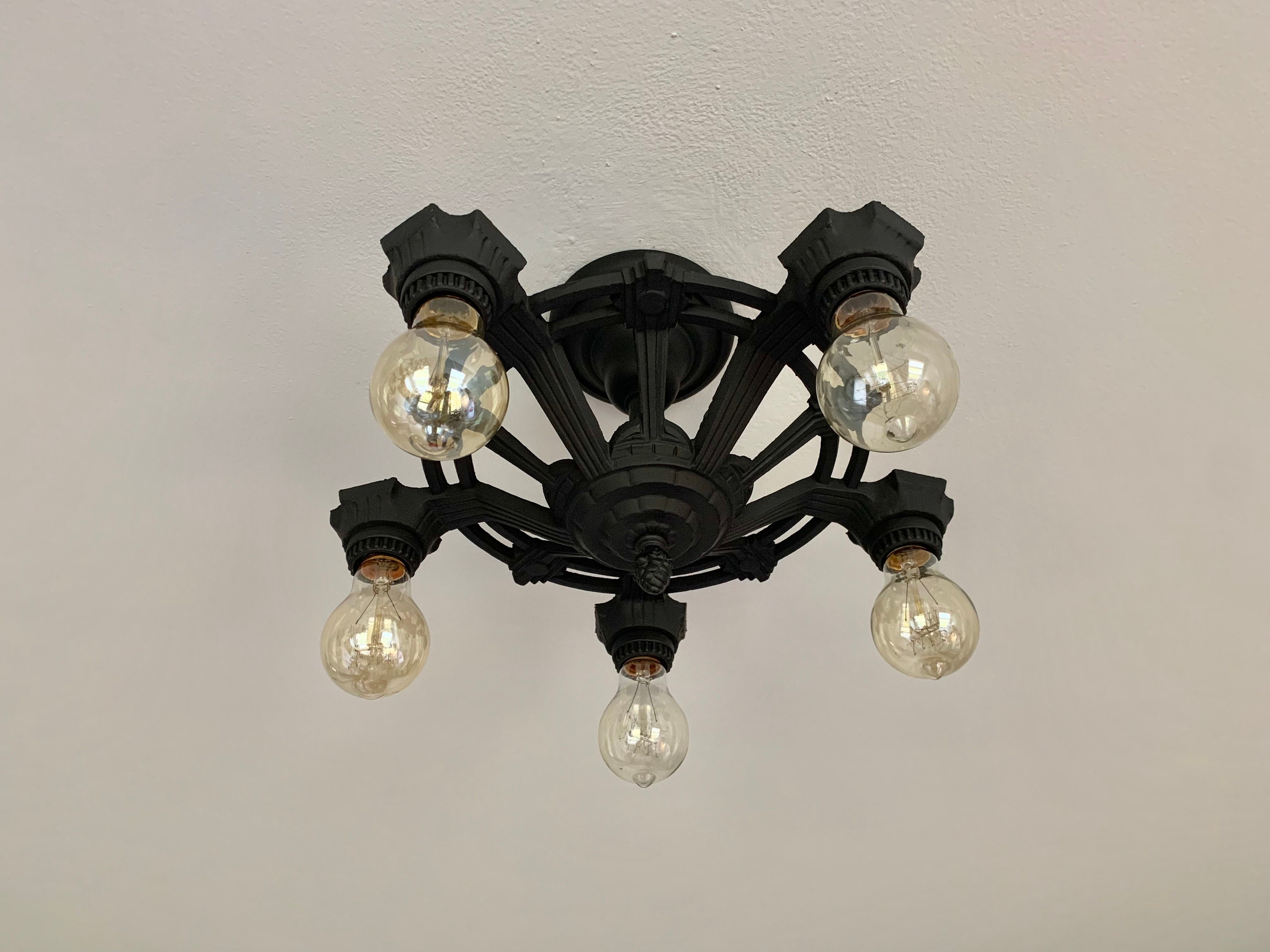 Semi Flush Mount Cast Iron Ceiling Light, 1920's Art Deco, Charcoal ...