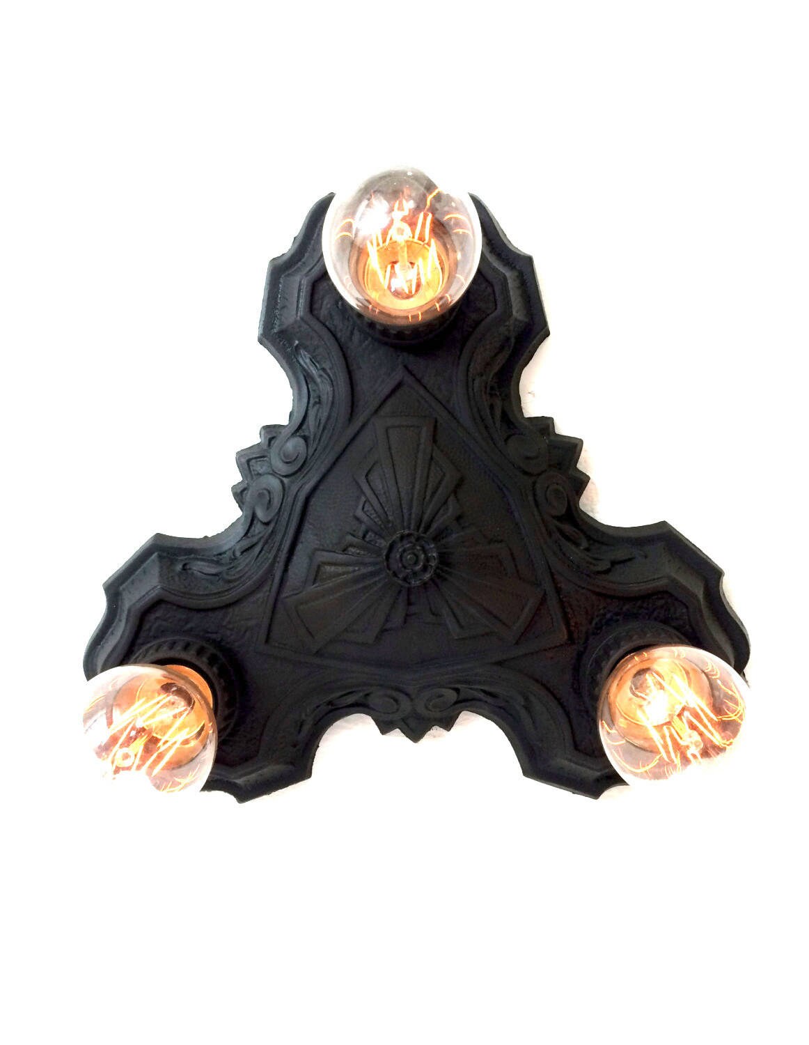 Flush Mount Cast Iron Ceiling Light, 1920's Art Deco, Charcoal Black ...