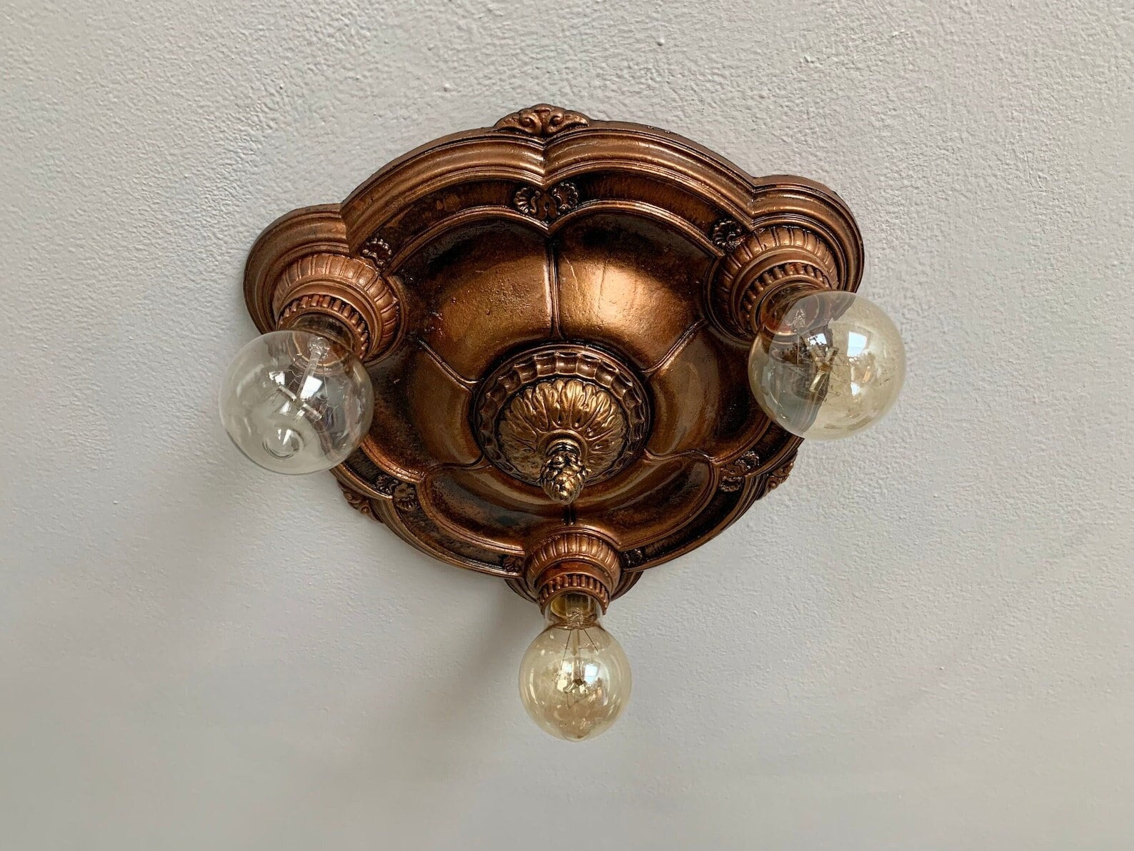 Flush Mount Antique Ceiling Light, 1910's Three Bulb, Deep Bronze Decor ...