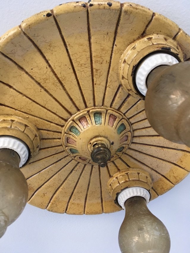 Antique Flush Mount Light Fixture, 1920's Cast Lead, Rewired with ...