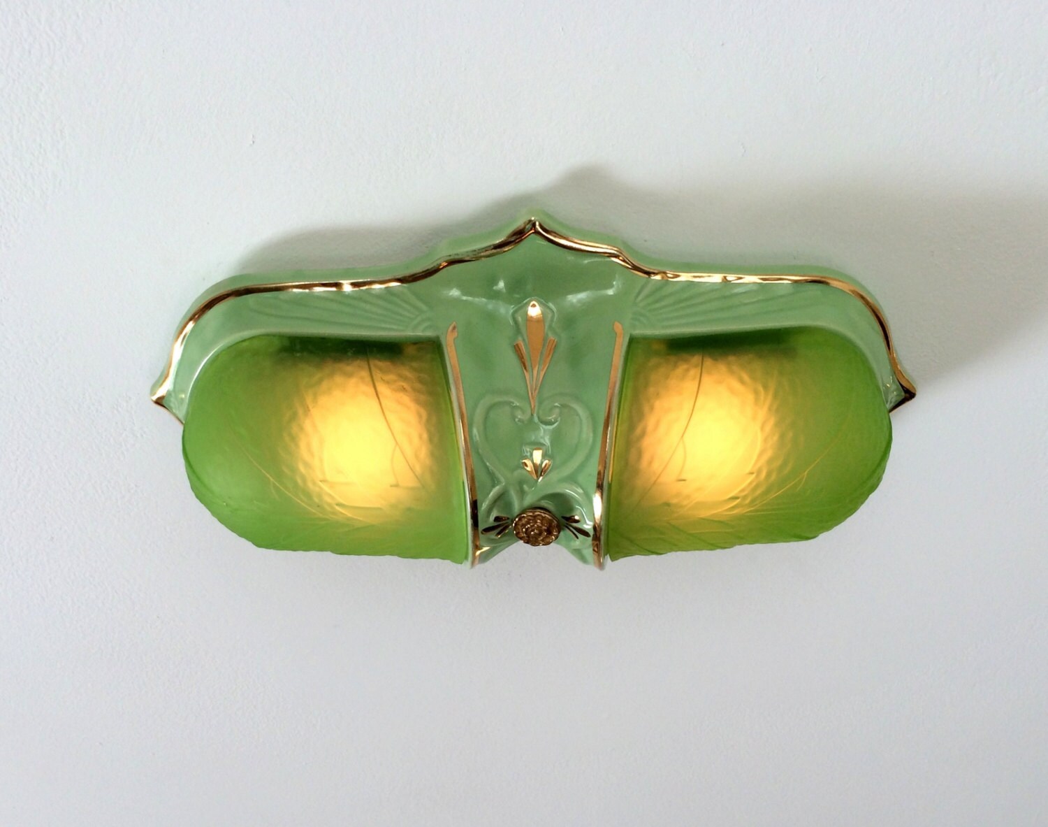 Jadeite Antique Flush Mount Slip Shade Ceiling Fixture, 2 Light ...