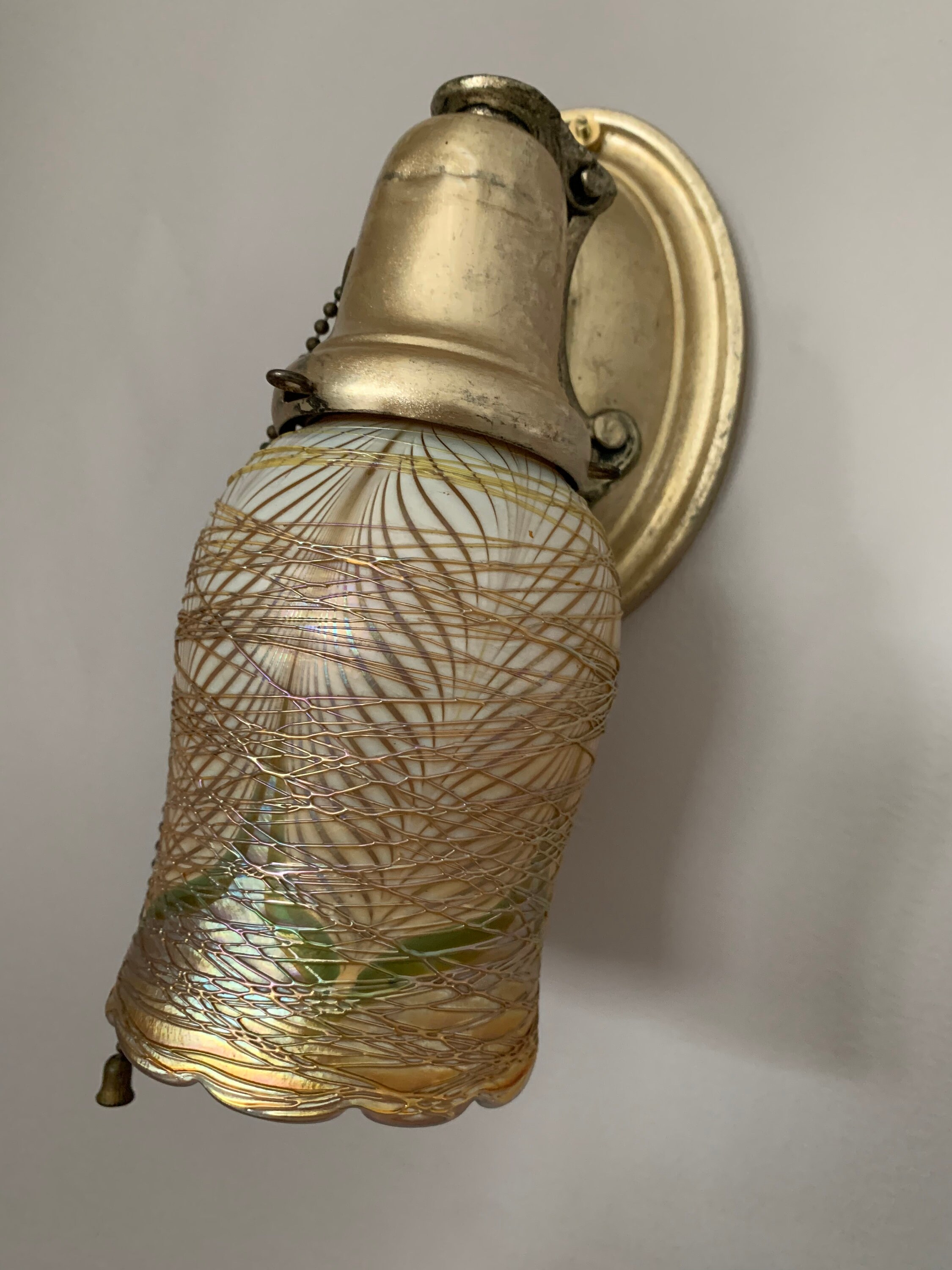 Antique Wall Sconce with Spun Gold Art Glass, 1910's Champagne Gold ...