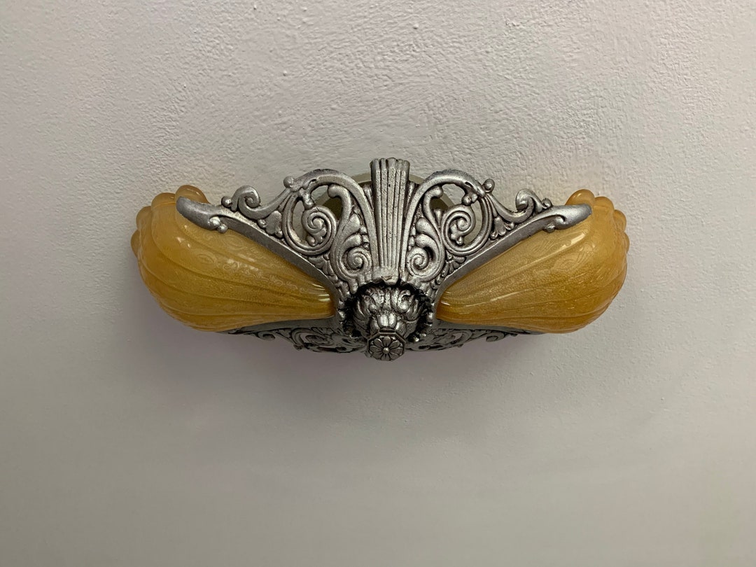 2 Bulb Slip Shade Semi Flush Chandelier, 1910's, Rewired/restored ...