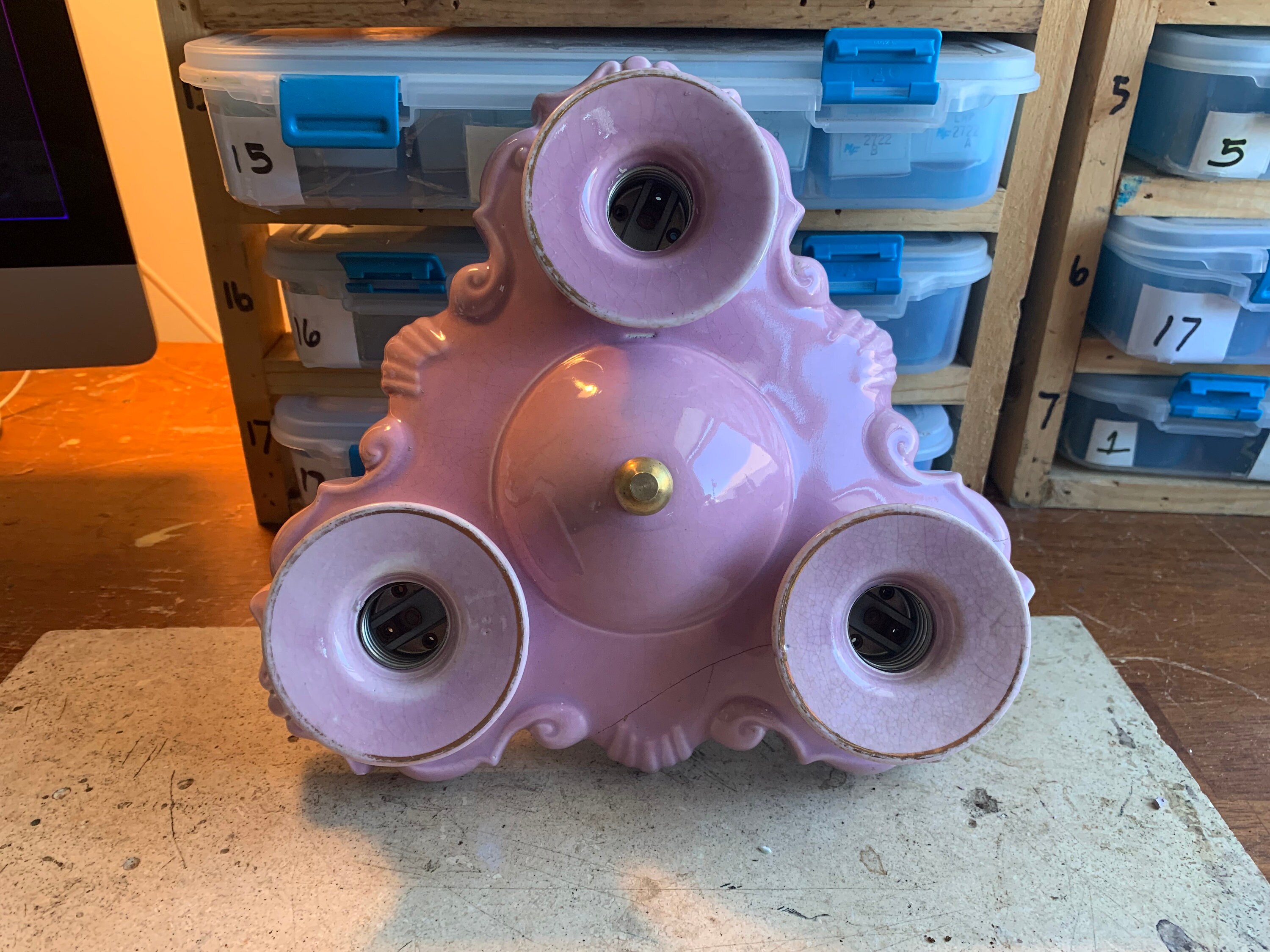 Antique Porcelain (Durock) Ceiling Fixture, Lavender Lilac Pink, 1920's ...