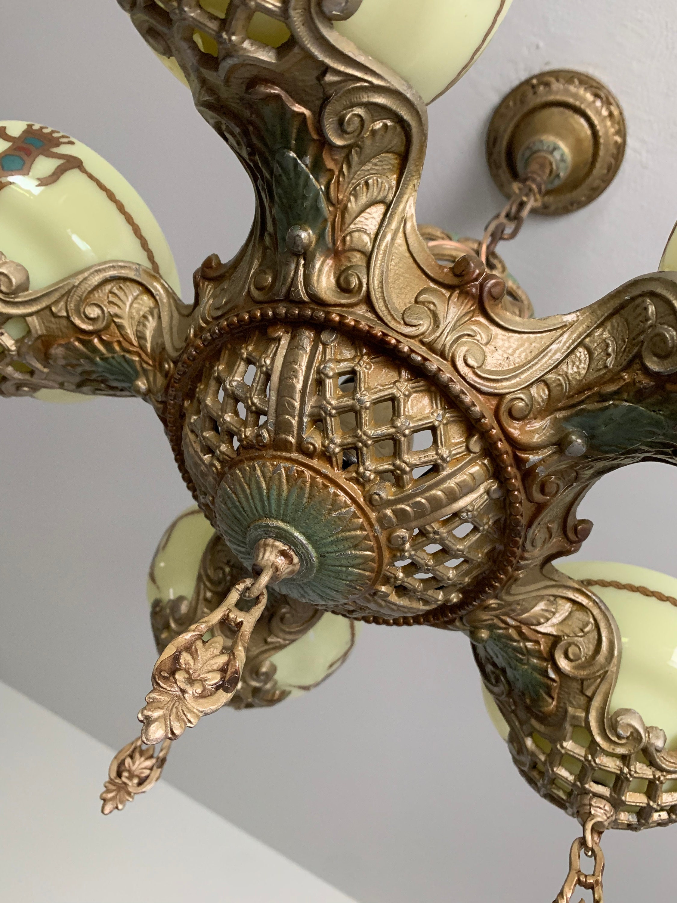 Hanging Gill Glass and Fixture Company Slip Shade Chandelier Ceiling ...