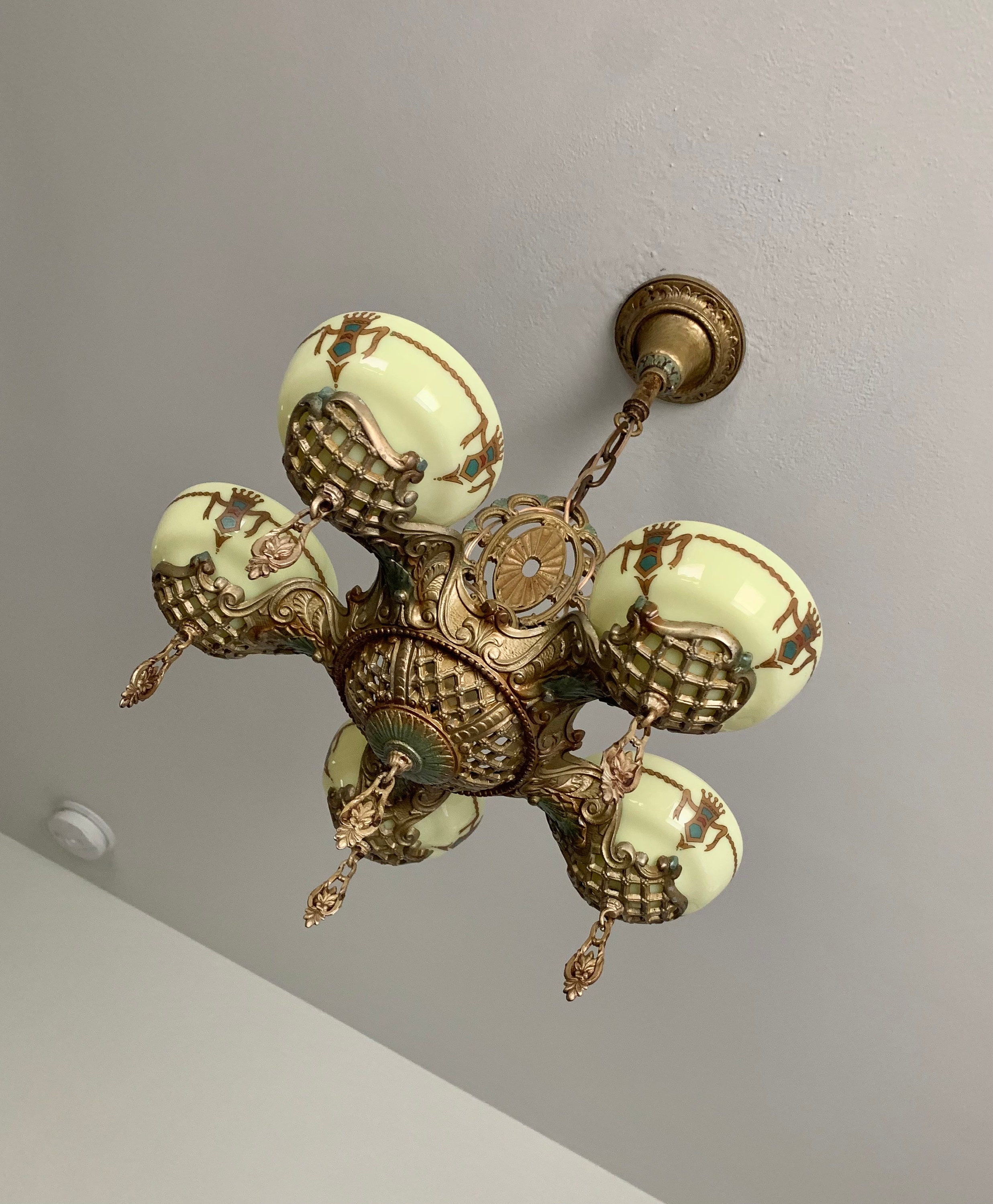 Hanging Gill Glass and Fixture Company Slip Shade Chandelier Ceiling ...