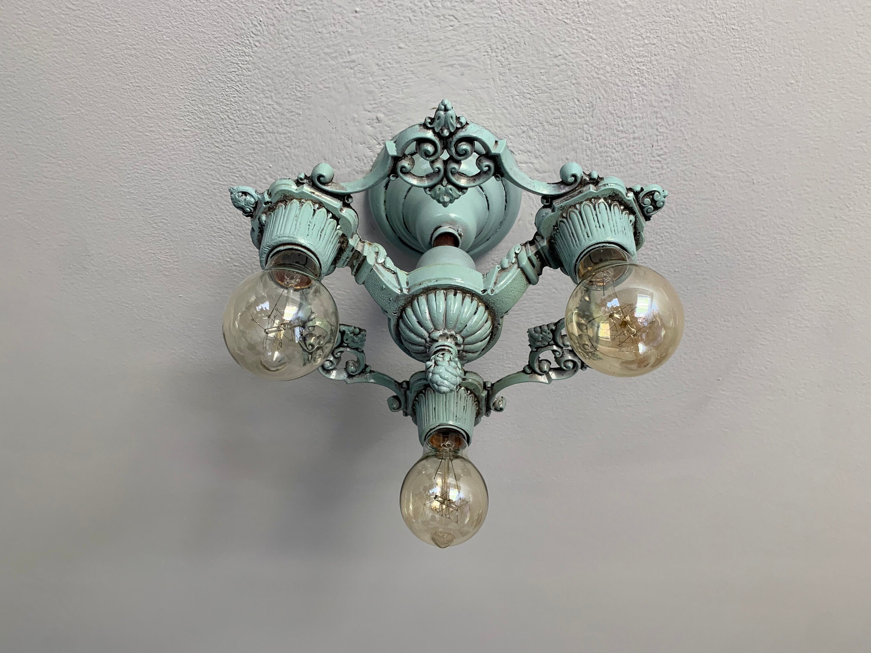Farmhouse Semi Flush Mount Antique Light Fixture, 1920's Riddle Company ...