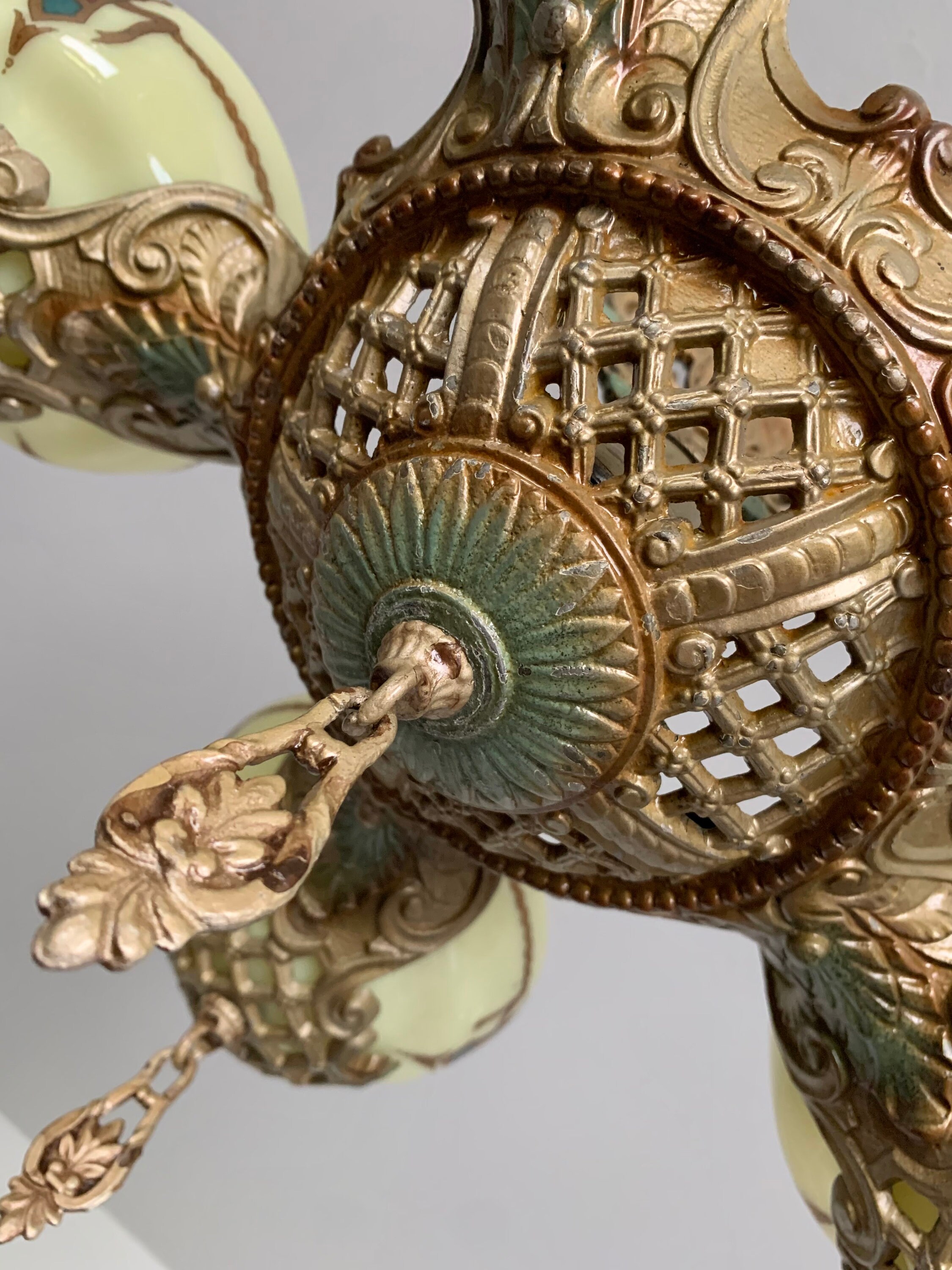 Hanging Gill Glass and Fixture Company Slip Shade Chandelier Ceiling ...