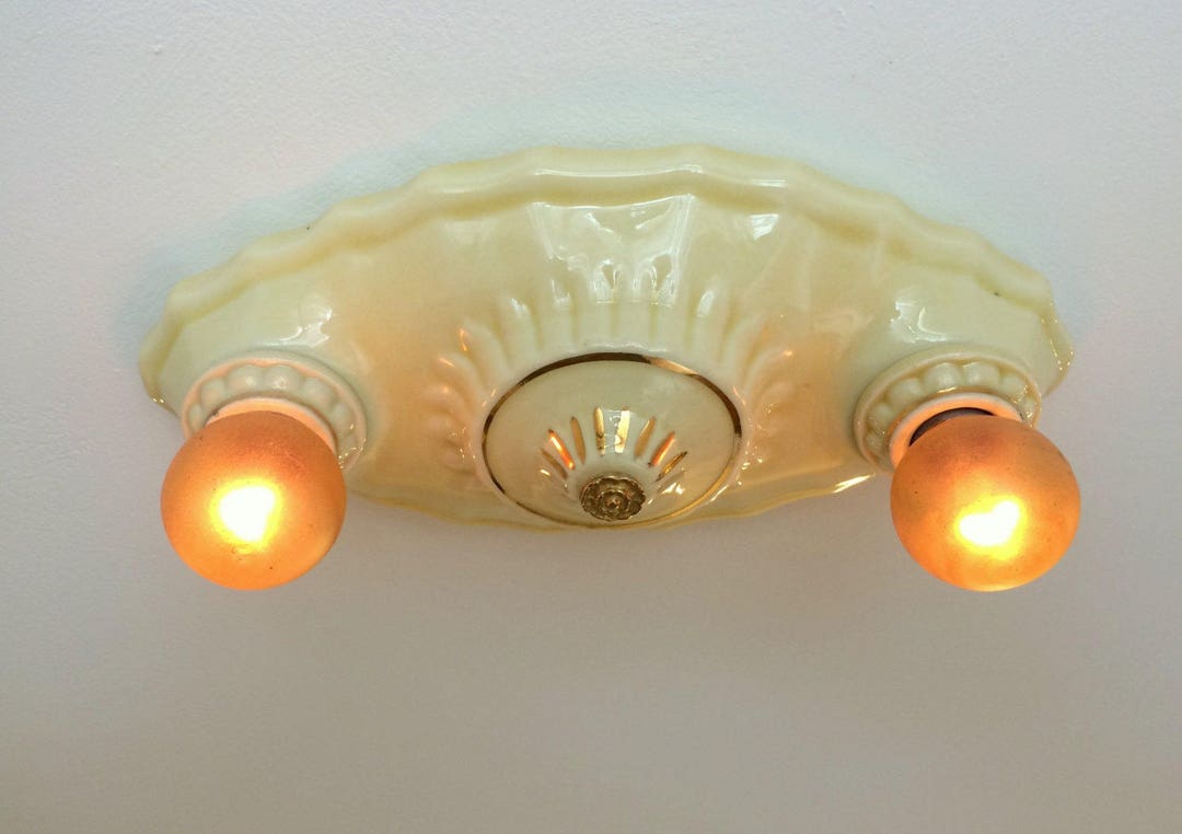 Flush Mount Ceiling Fixture Lighting, Porcelain Bone China, 1930's ...