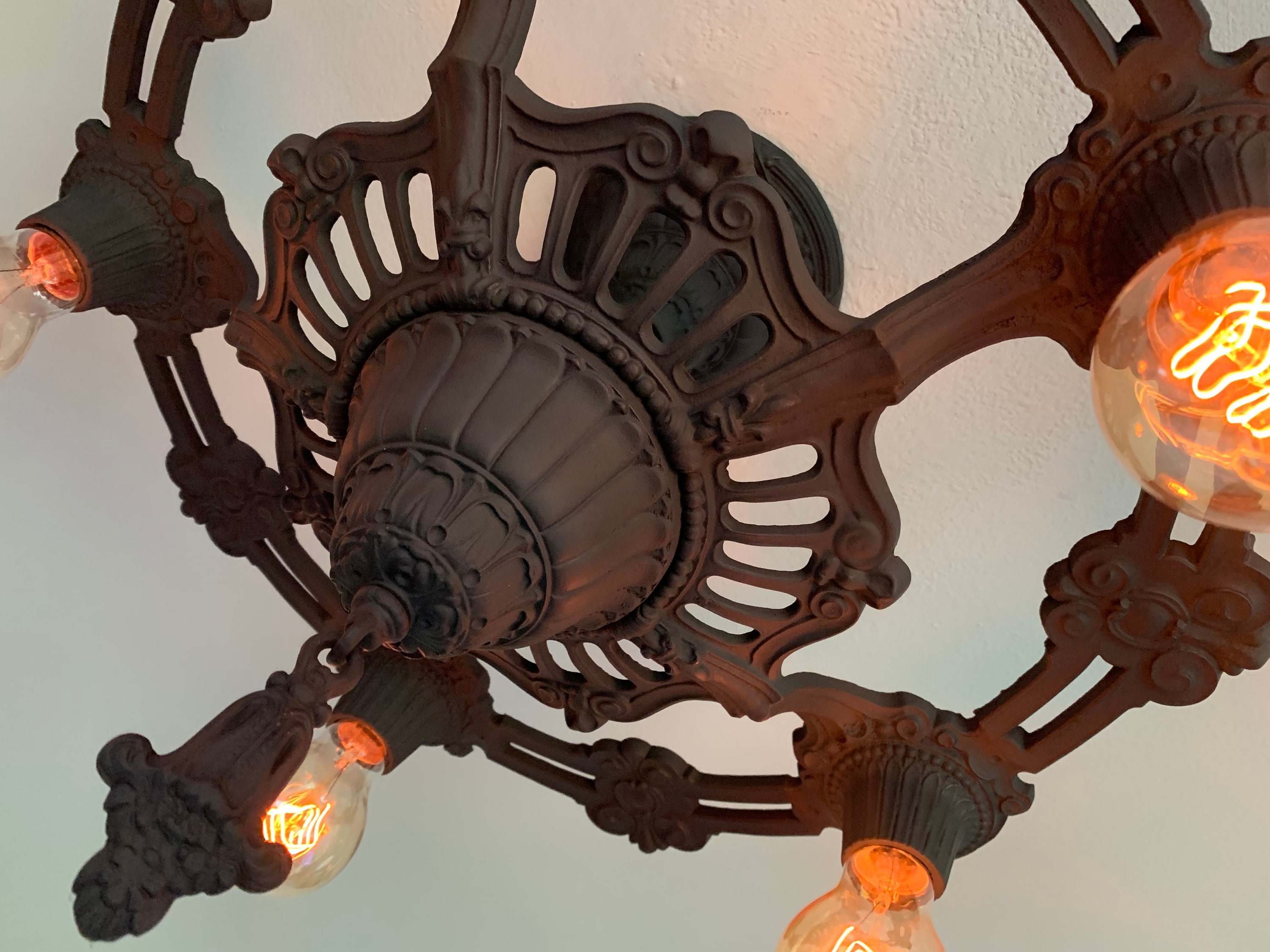 Semi-Flush Mount 1910's Heavy Cast Iron Ceiling Light, Large, Charcoal ...