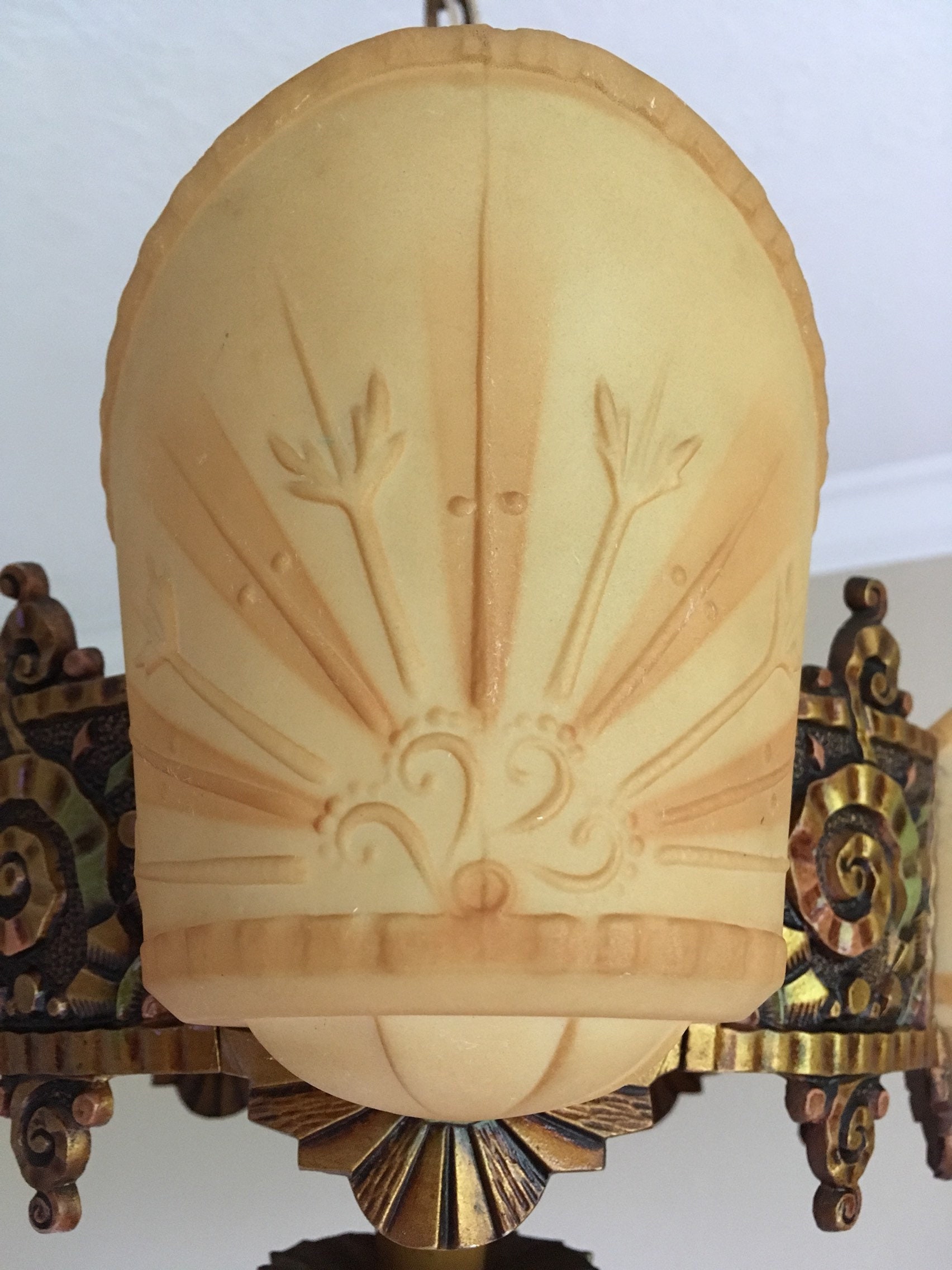 Antique Lighting Slip Shade Chandelier Ceiling Fixture, Art Nouveau ...