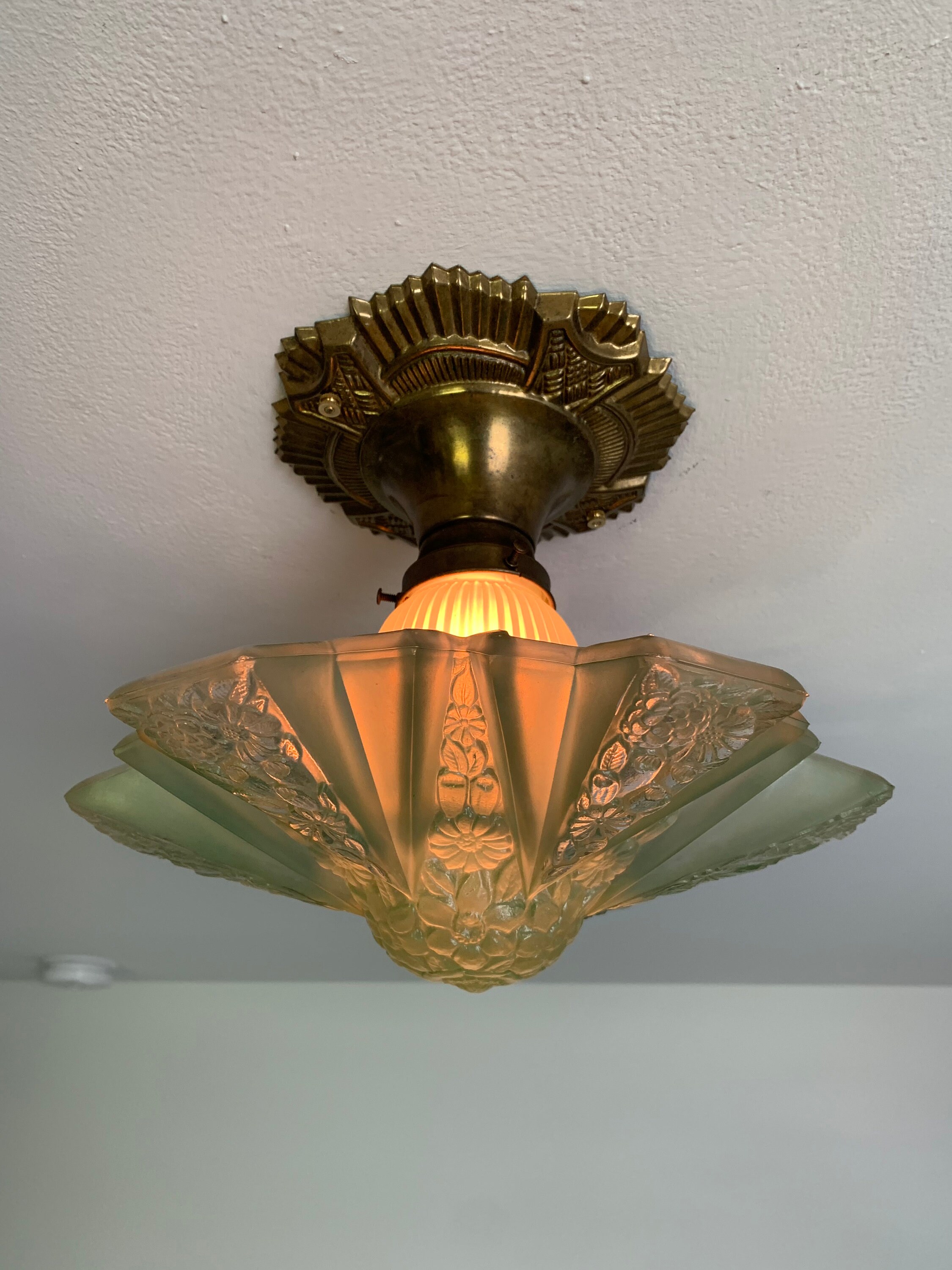 Rare Antique Semi Flush Slip Shade Ceiling Light, Consolidated ...