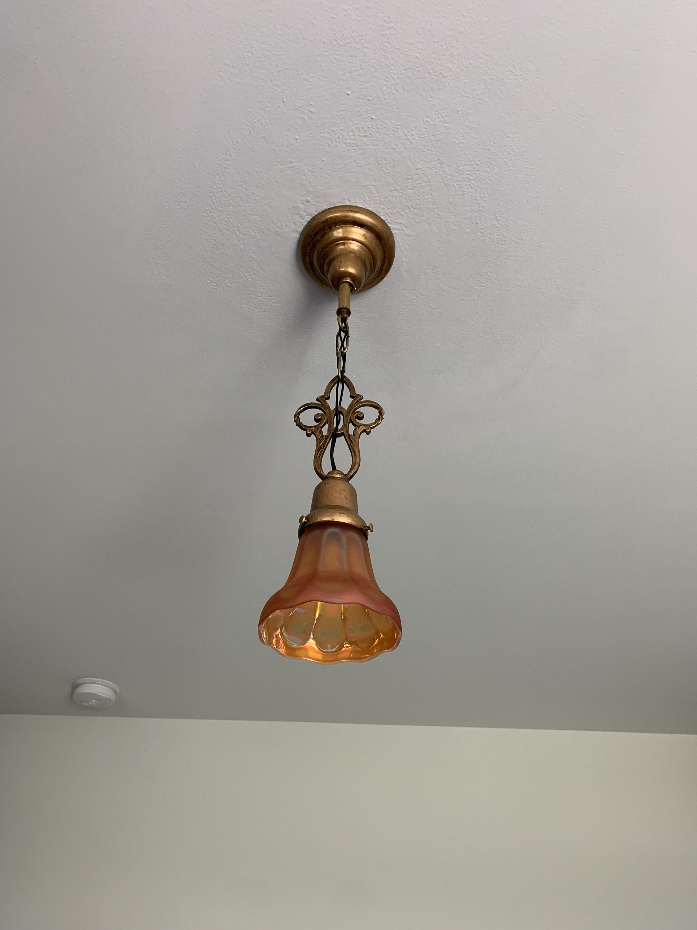 Hanging Carnival Glass Single Bulb Fixture, 1920-1923 NuArt Glass Shade ...