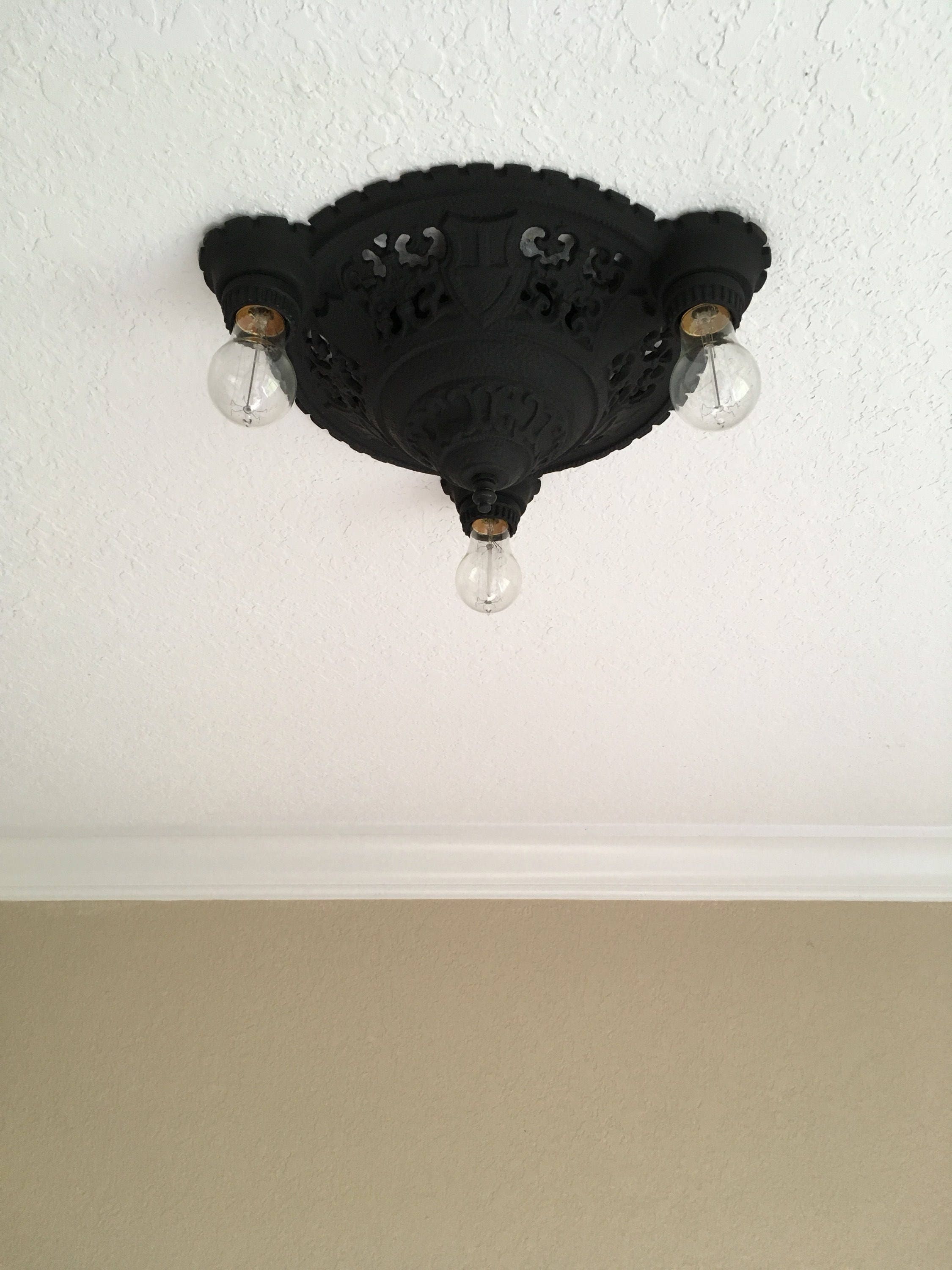 English Tudor Flush Mount Ceiling Fixture, Three Bulb, Heavy Cast Iron ...