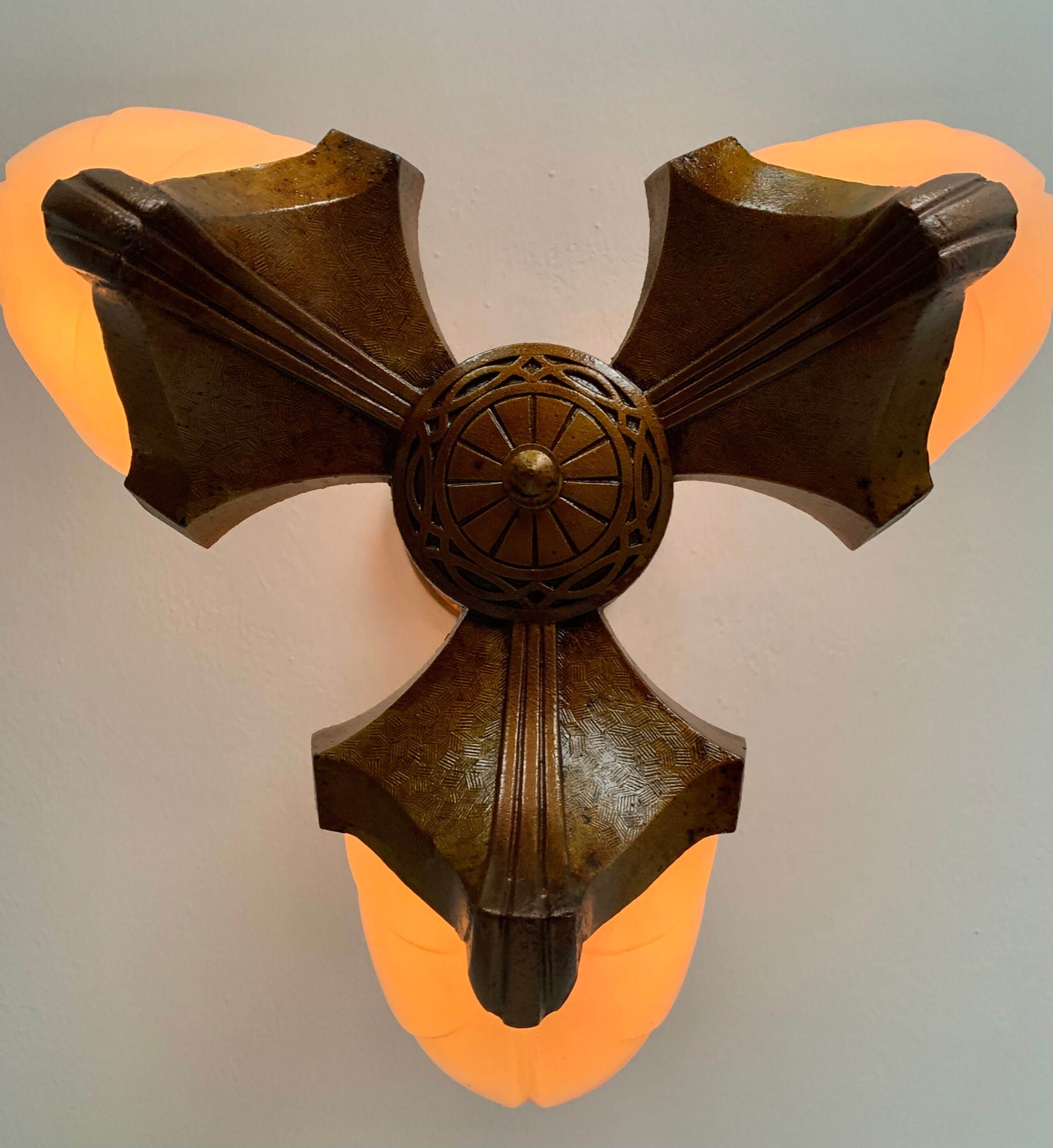 Batwing Slip Shade Hanging Chandelier, 1910's 3 Light Ceiling Fixture ...