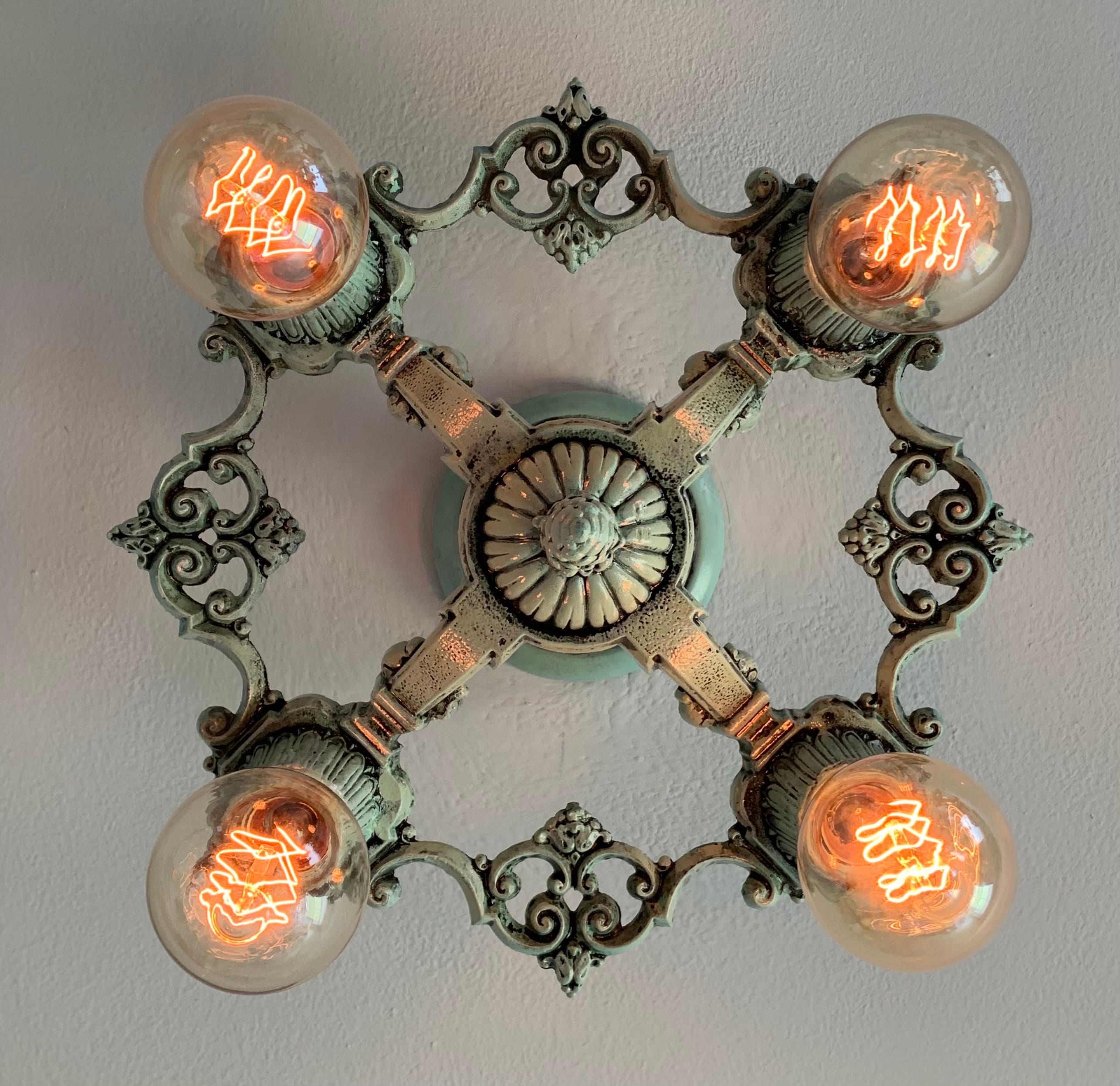 Farmhouse Semi Flush Mount Antique Light Fixture, 1920's Riddle Company ...