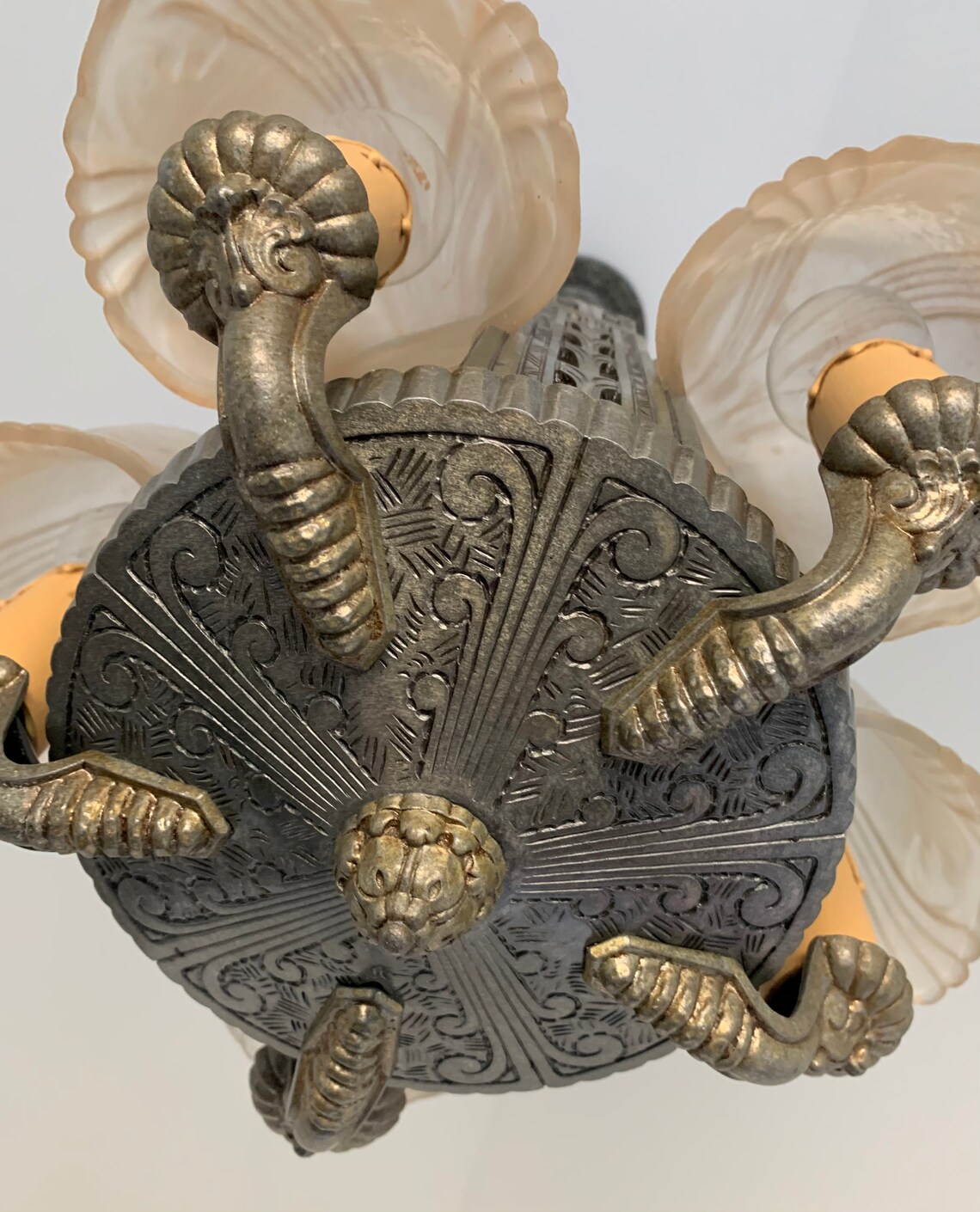 Hanging Riddle Company Slip Shade Chandelier Ceiling Fixture, 1910's ...
