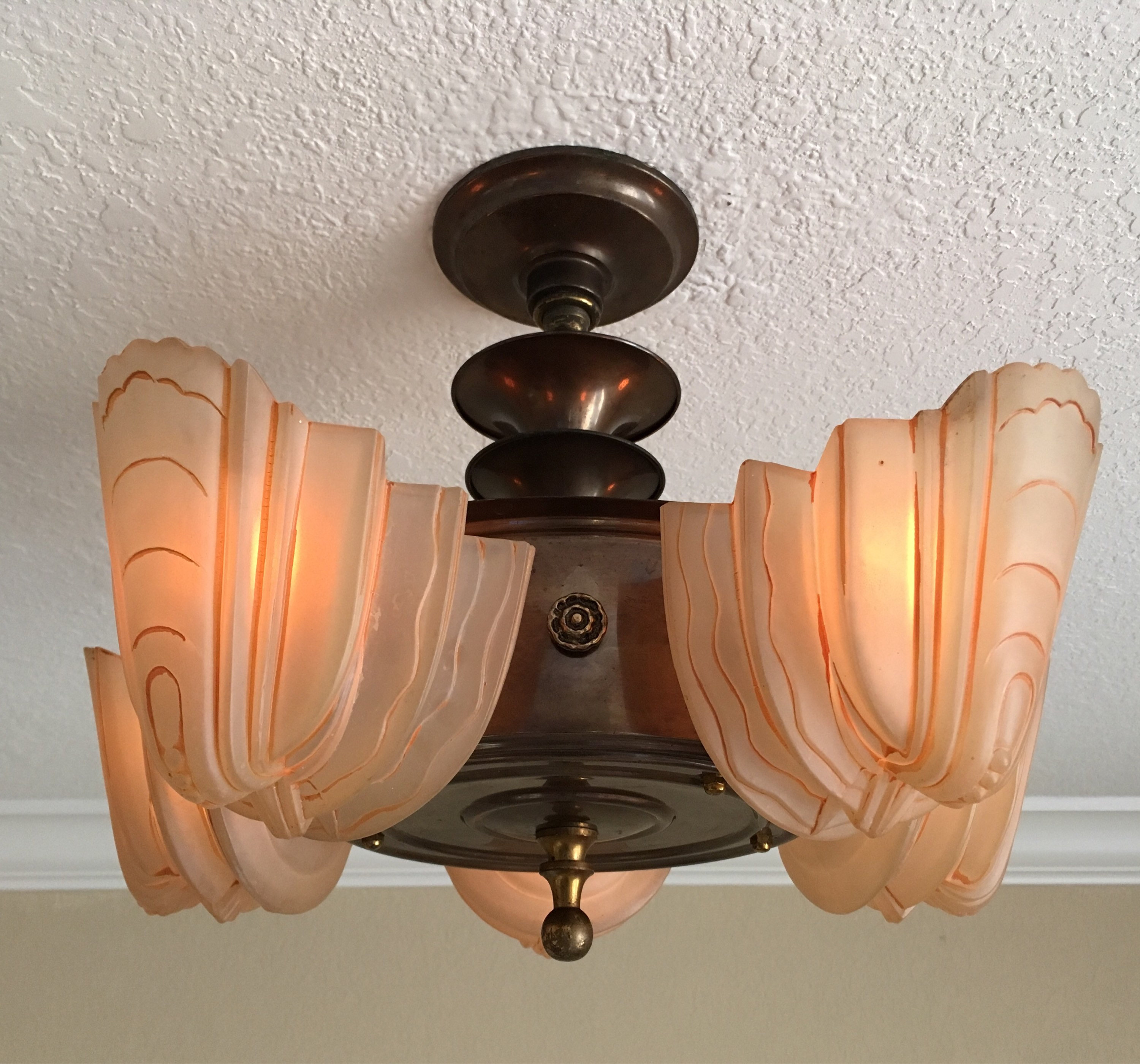 Antique Lighting Semi Flush 5 Light Slip Shade, 1920's Art Deco ...