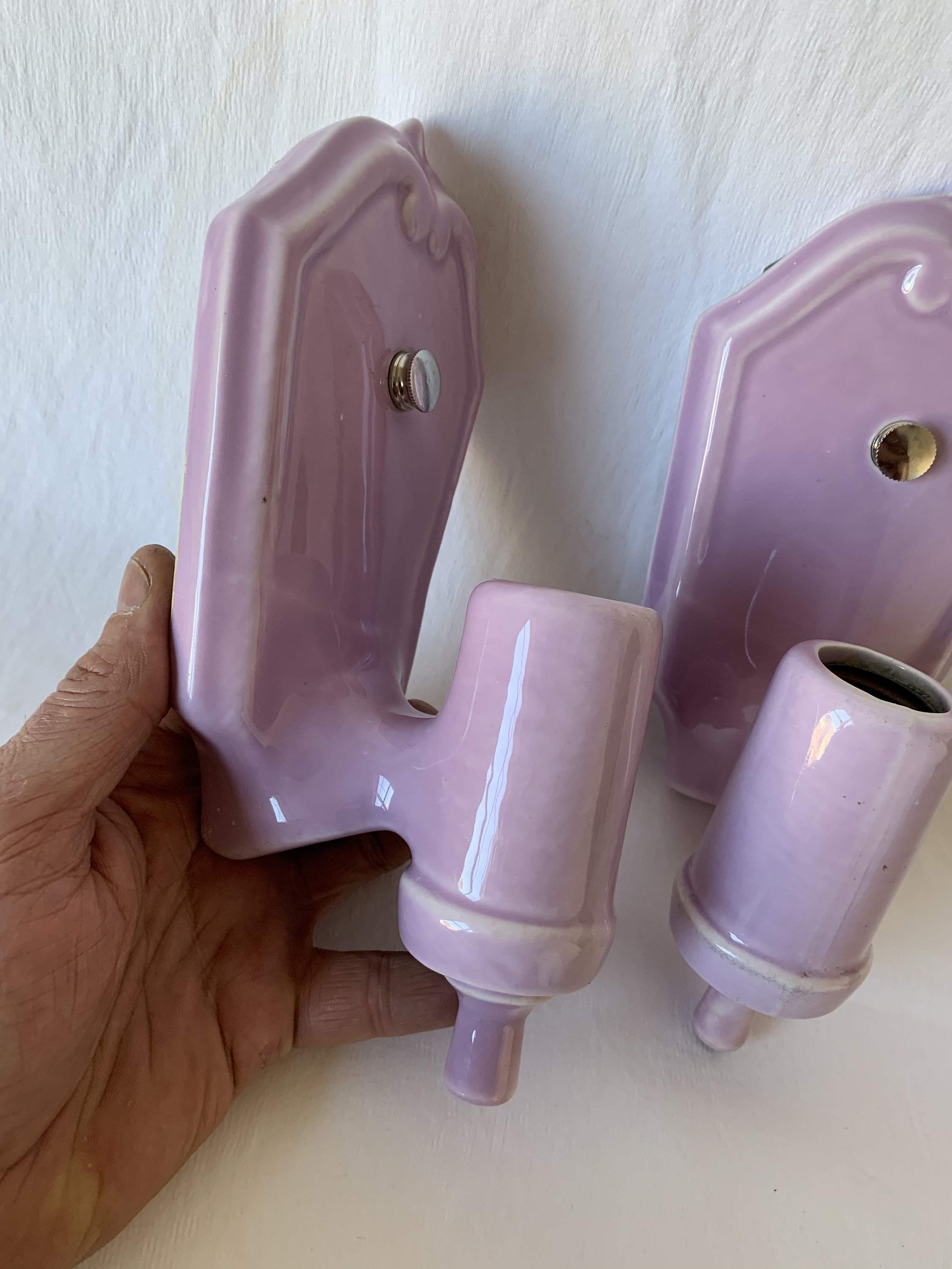 Reserved Antique Lilac Pink Porcelain Wall Sconce with On/Off Turn ...