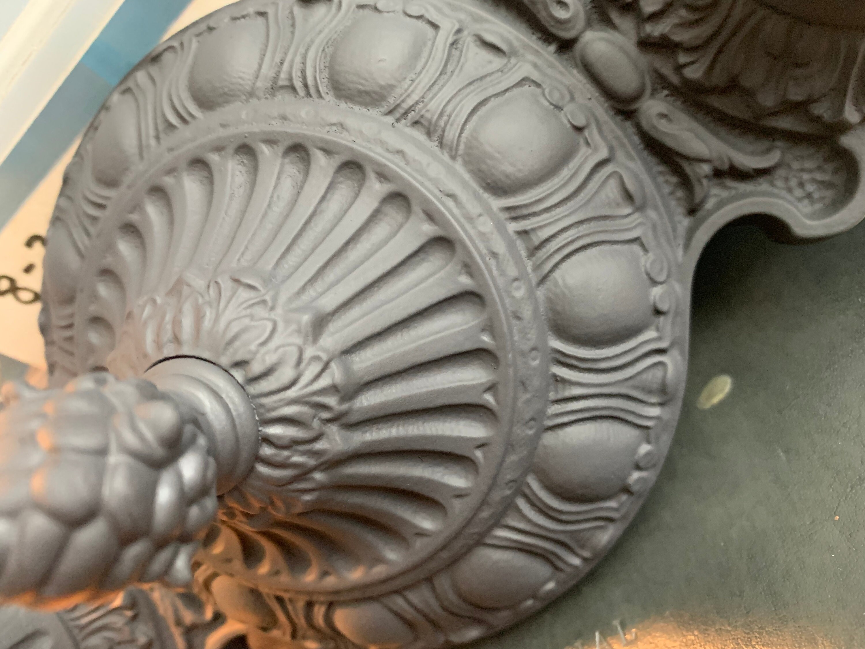 Flush Mount Heavy Cast Iron Ceiling Light, 1920's Art Deco, Charcoal ...