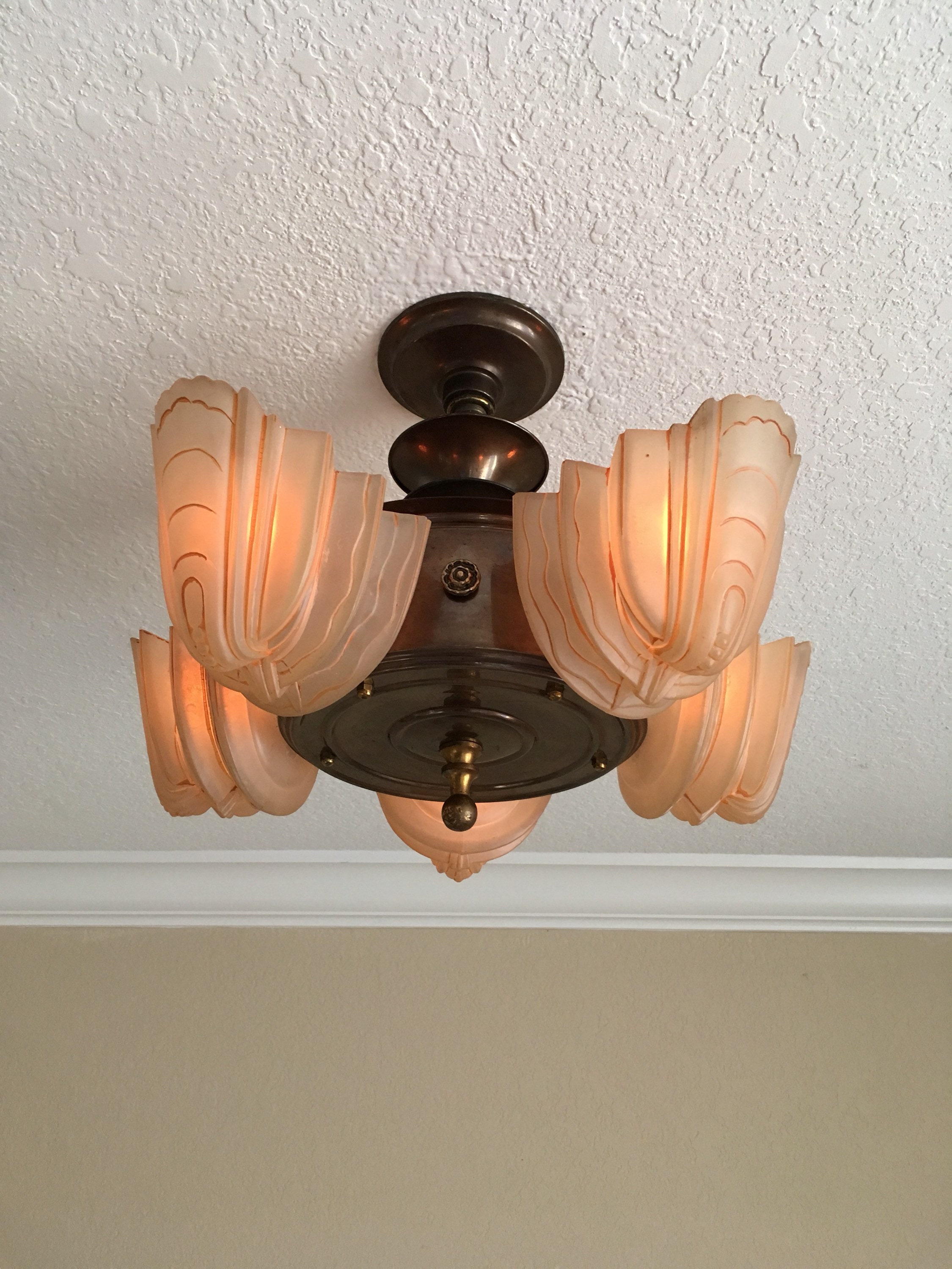 Antique Lighting Semi Flush 5 Light Slip Shade, 1920's Art Deco ...