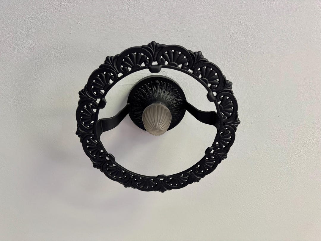 Semi Flush Mount Single Bulb Ceiling Fixture, 1910's Cast Iron ...